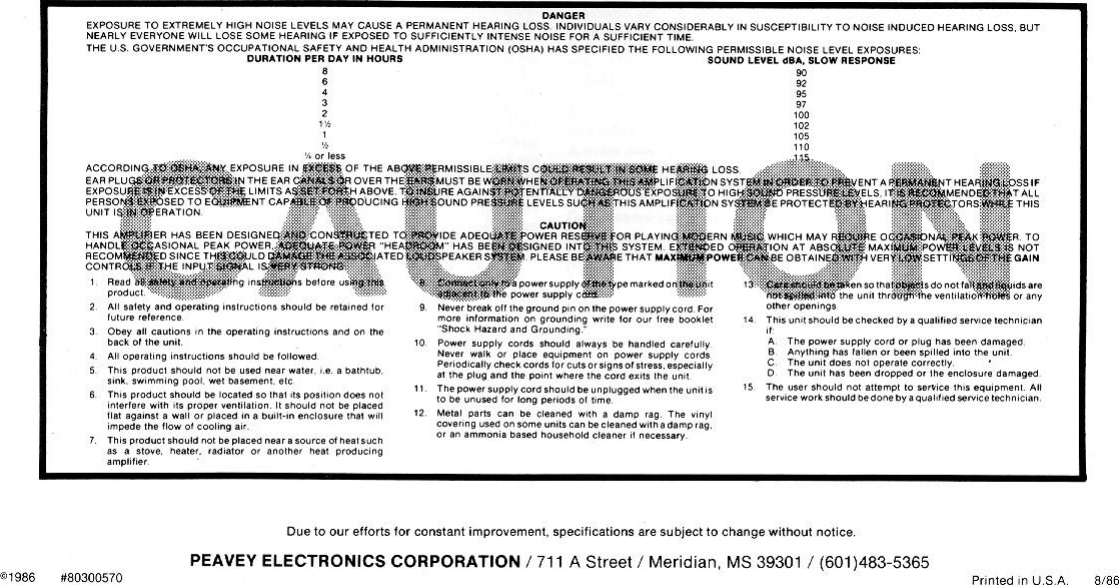 Peavey Classic Chorus 130 Users Manual