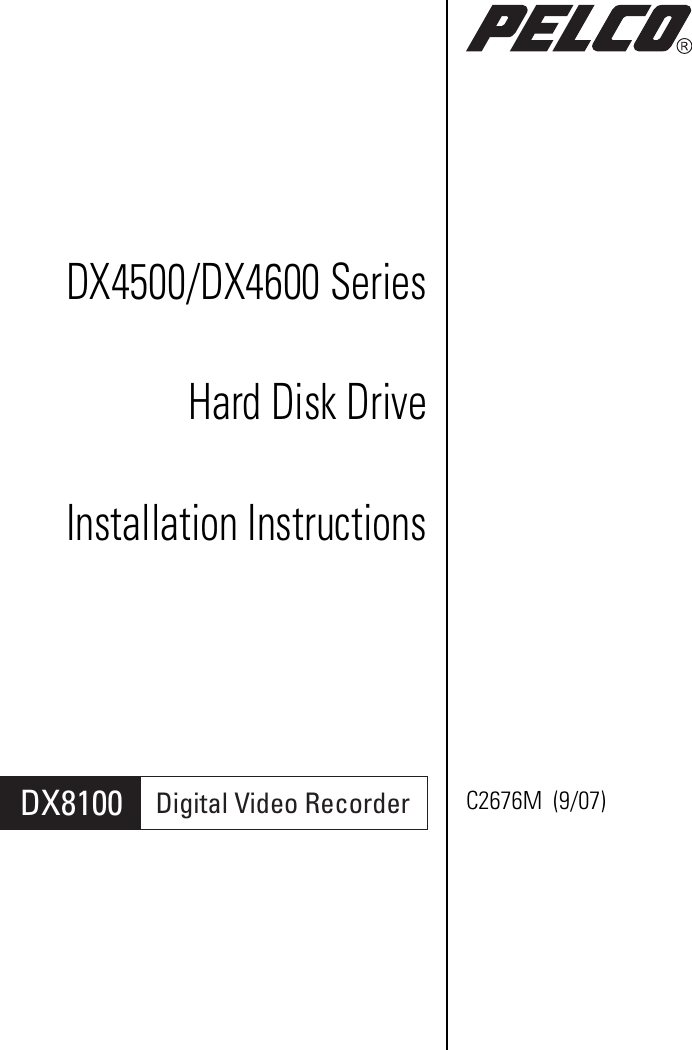 Pelco Dvr Dx4500 Users Manual Pelco_DX4500_DX4600_Hard_Disk_Drive ...