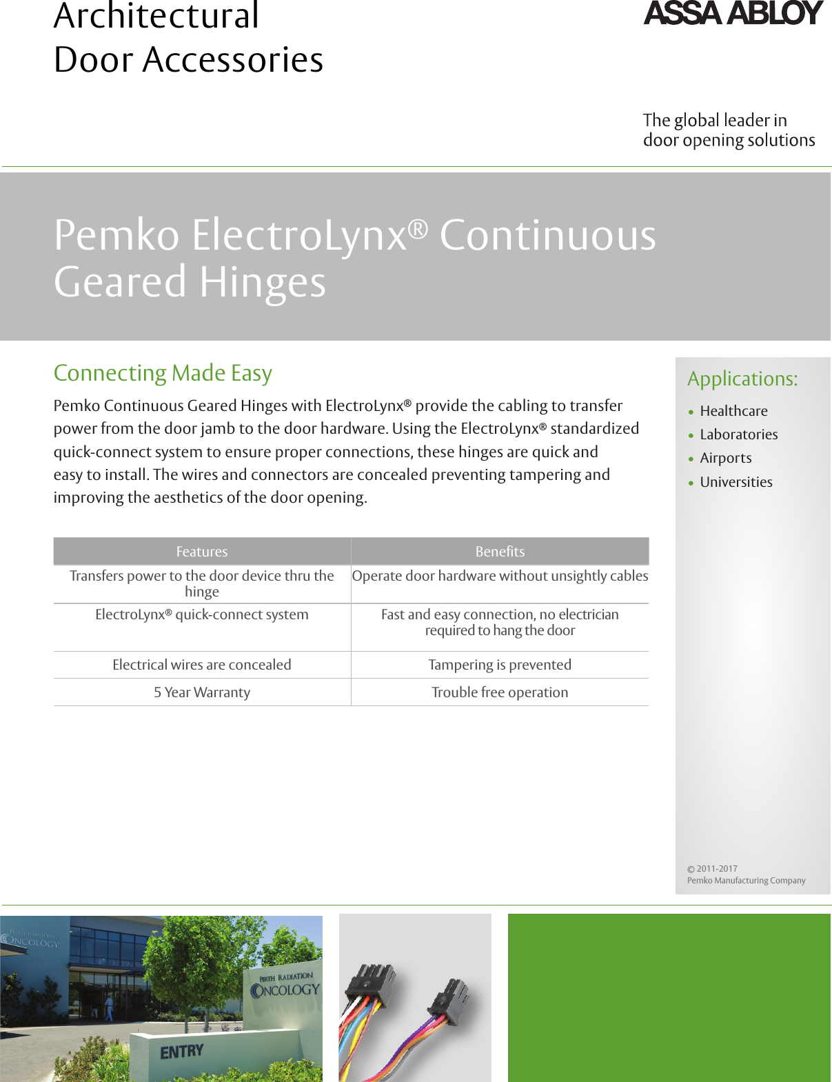 Pemko Electro Lynx Continuous Geared Hinges 80013 Promo Sheet