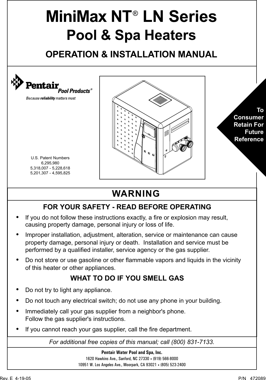 Pentair Minimax Nt Ln Users Manual 472089_revE.p65