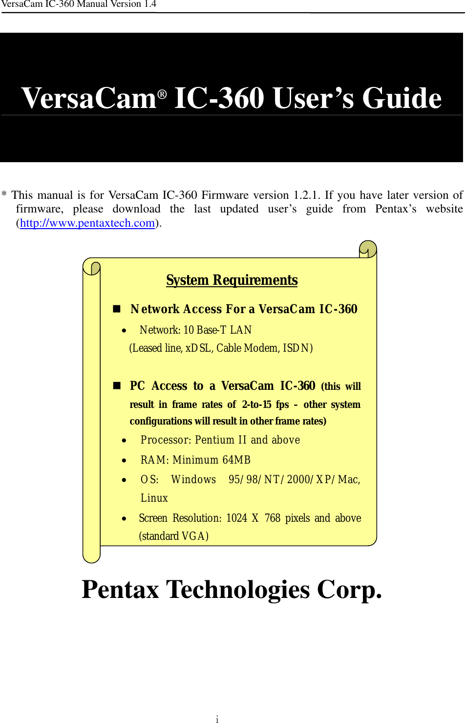 Pentax Ic 360 Users Manual WebEye User's Guide