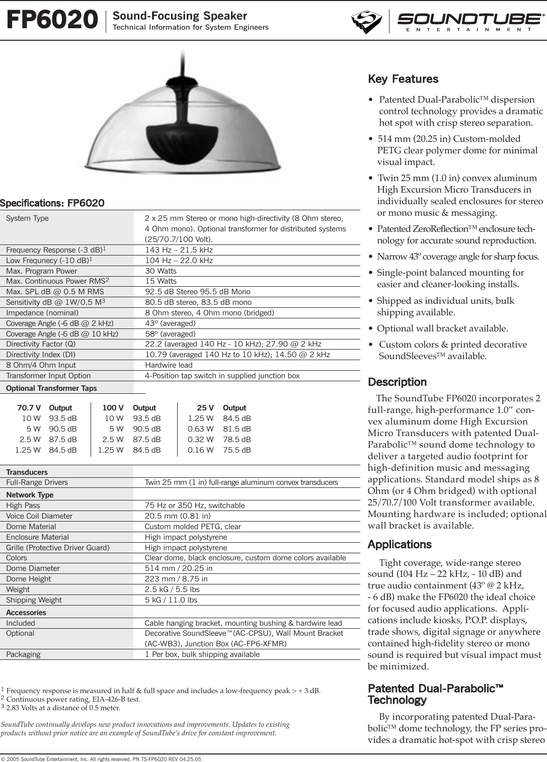 Phase Technology Sound Focusing Speaker Fp6020 Users Manual