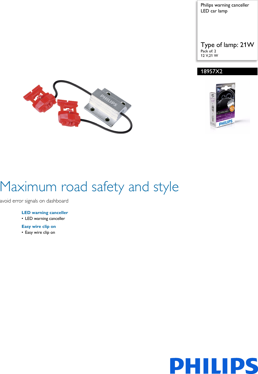 Philips 18957X2 LED Car Lamp User Manual Leaflet Pss Engph