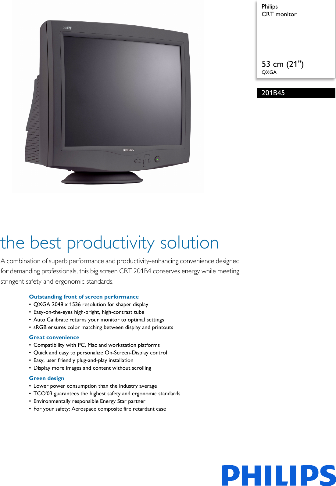 Philips 201B45/74 CRT Monitor User Manual Leaflet 201b45 74 Pss