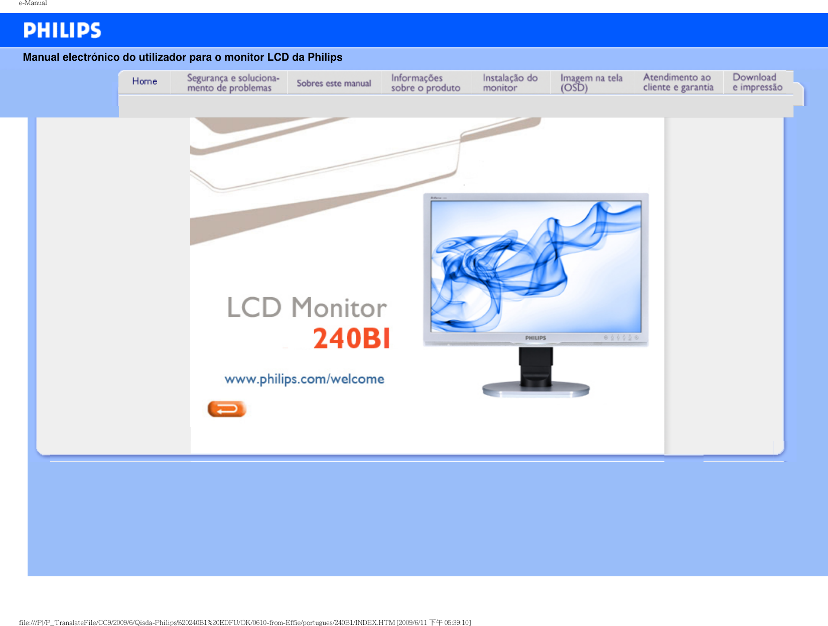 Philips 240B1CS/00 E Manual User Brukerveiledning 240b1cs 00 Dfu Por
