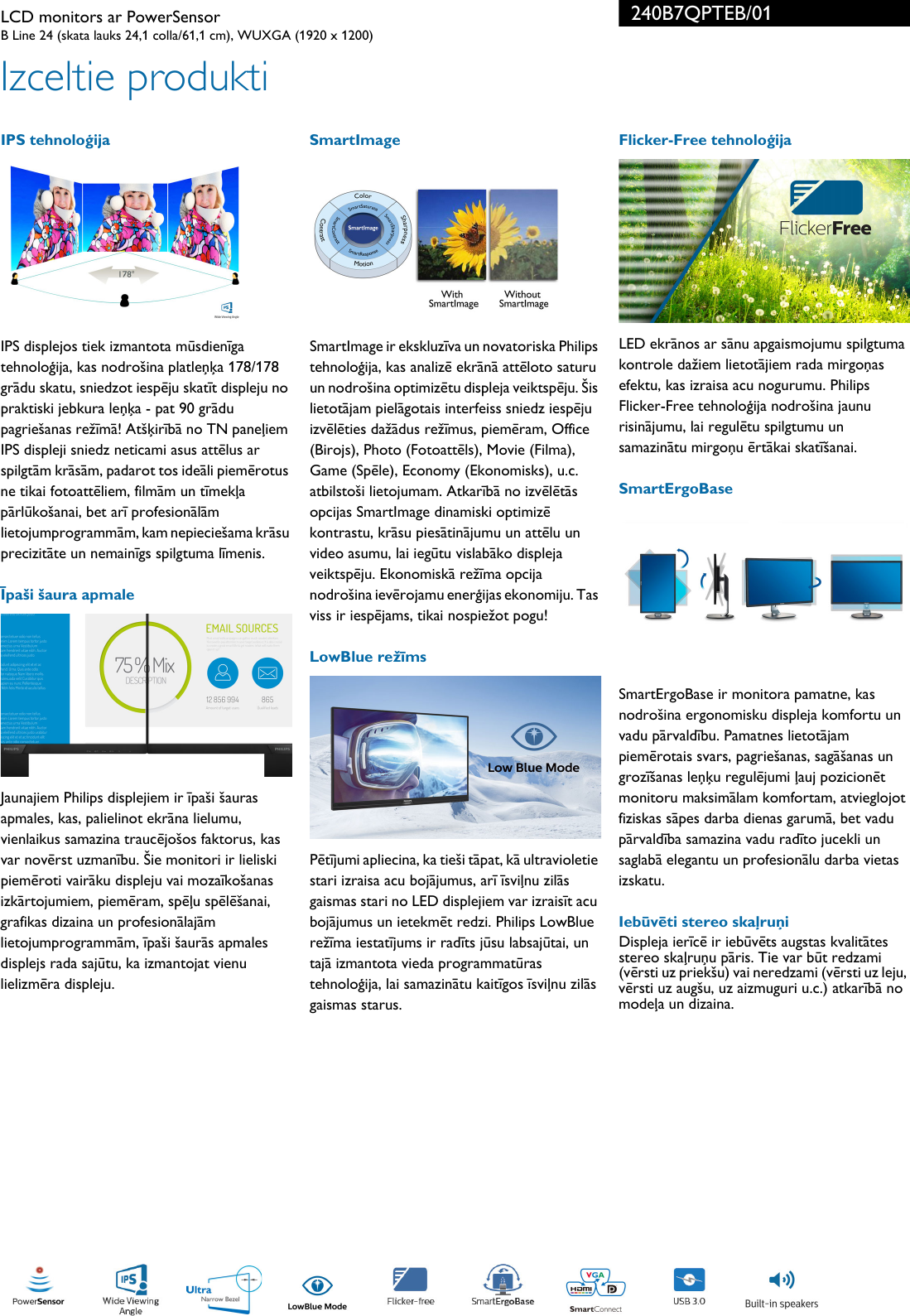 Philips 240B7QPTEB/01 LCD Monitors Ar PowerSensor User Manual Brošūra 240b7qpteb 01 Pss Lavlv