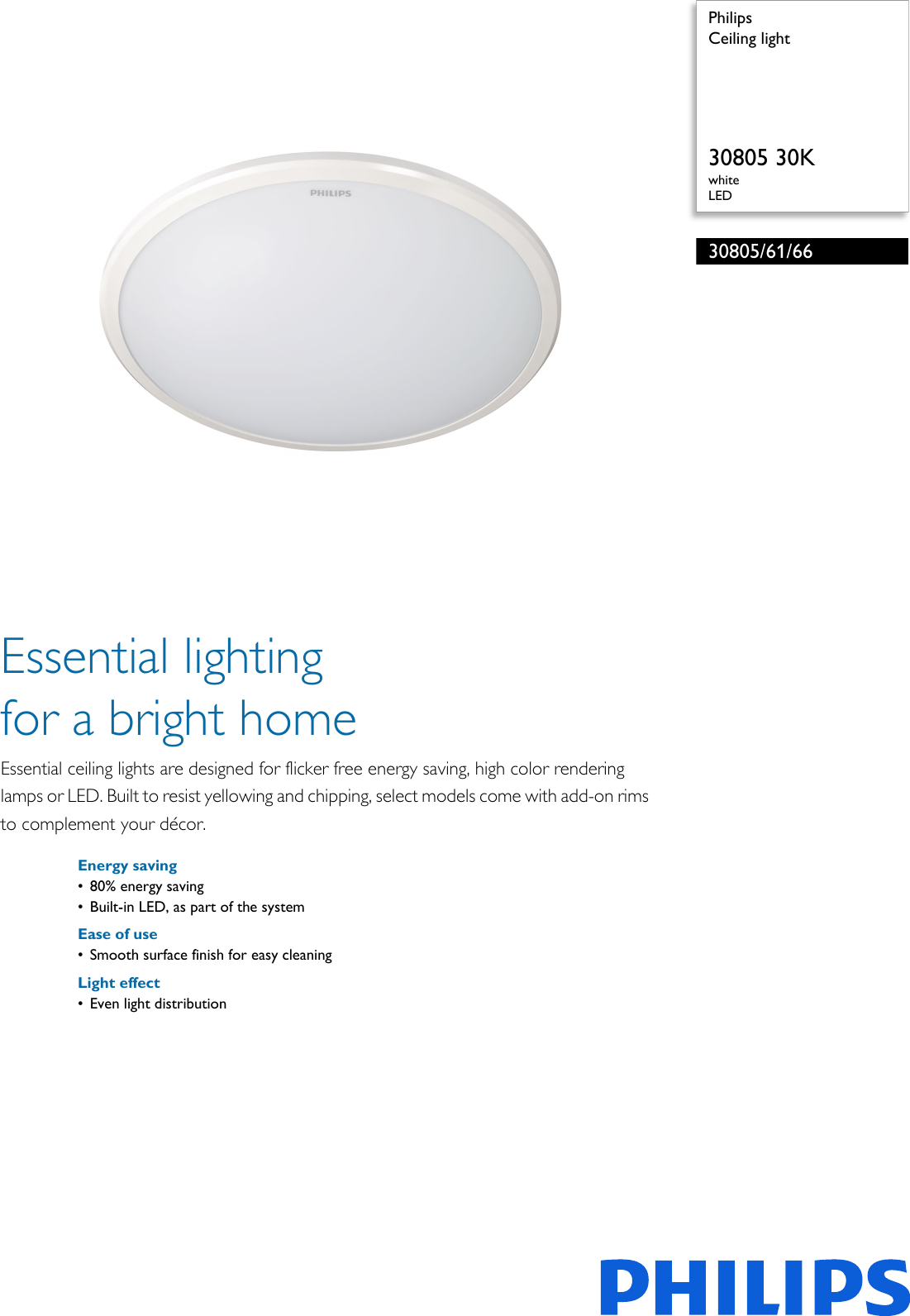 Philips 30805/61/66 308056166 Ceiling Light User Manual Leaflet Pss