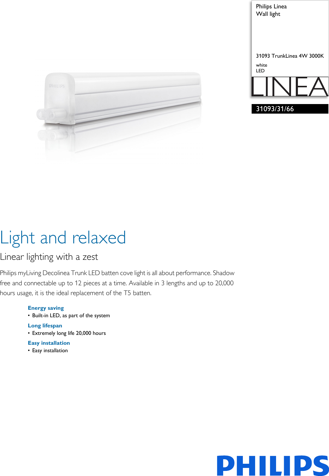 Philips 31093/31/66 310933166 Wall Light User Manual Leaflet Pss Engsg
