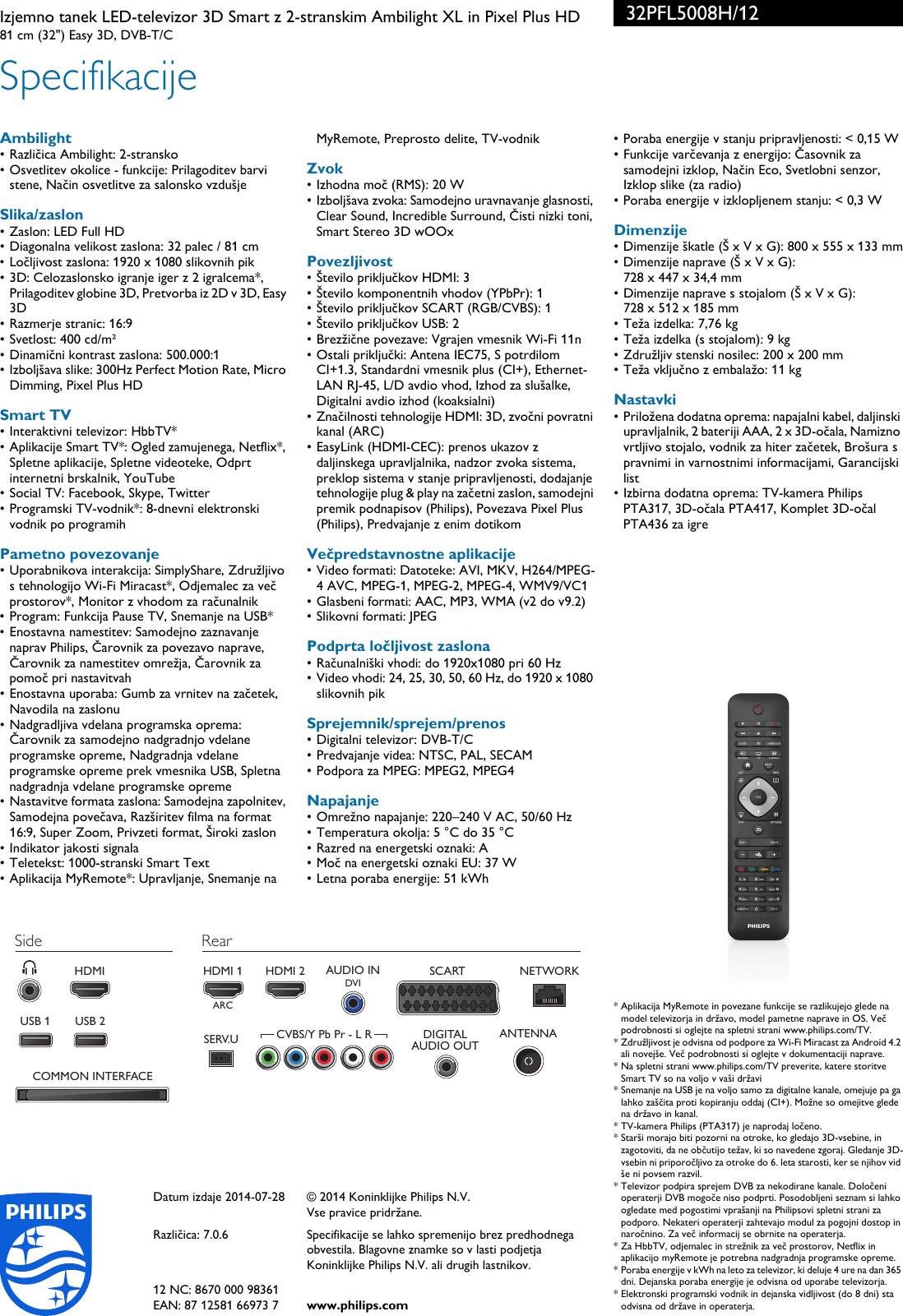 Philips 32PFL5008H/12 Izjemno Tanek LED televizor 3D Smart Z 2 ...