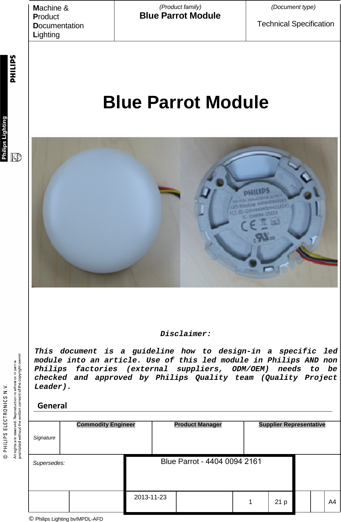 Philips 440400942161X1 LED Module User Manual Spec overview
