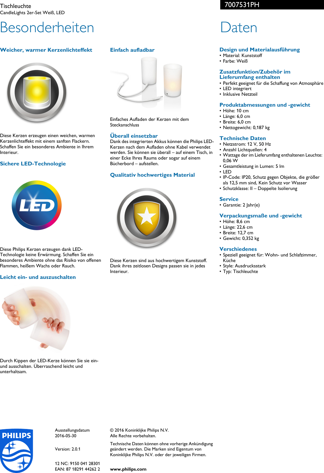 Philips 70075/31/PH 7007531PH Tischleuchte User Manual Datenblatt Pss Deuat