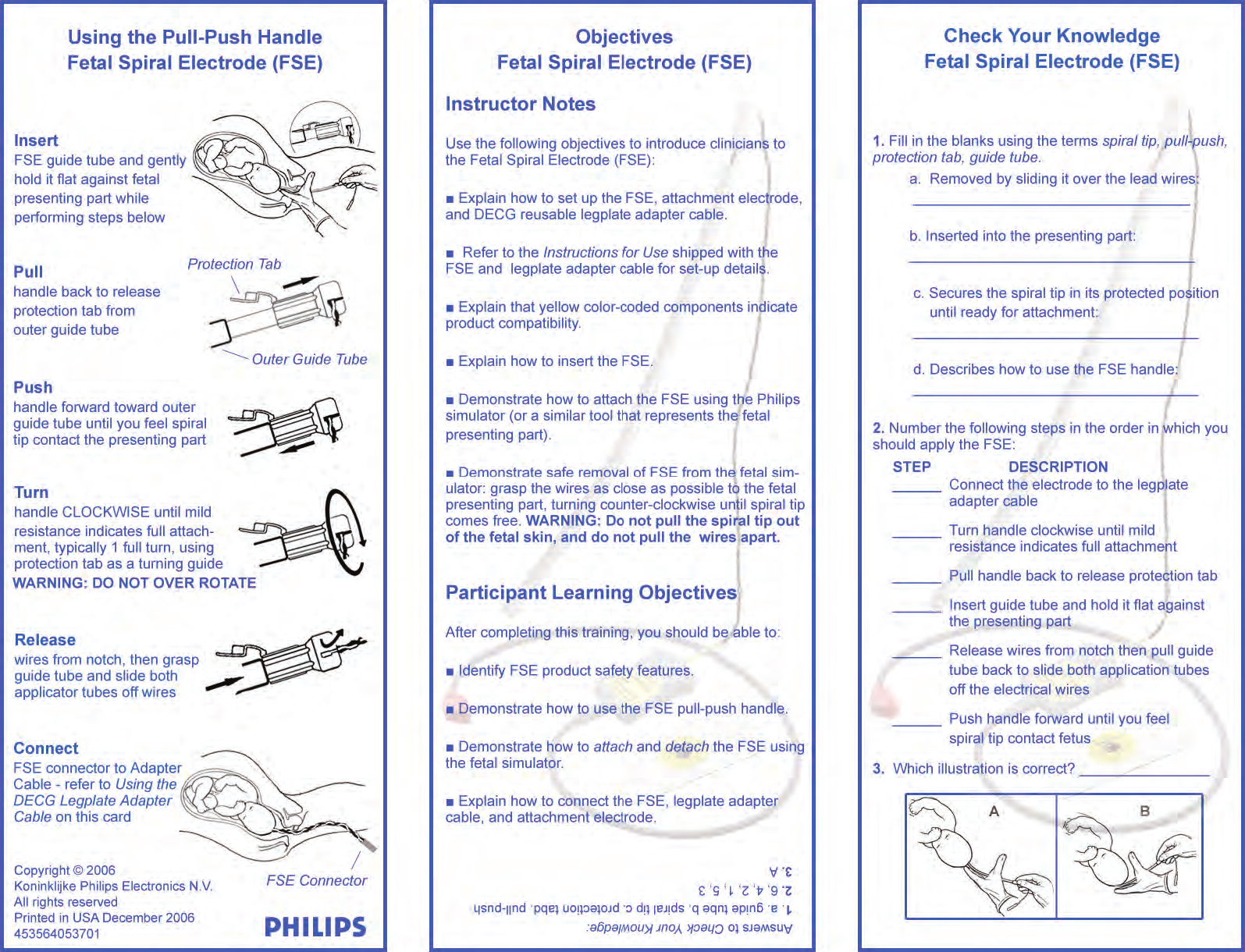 Philips 989803137631 User Manual Quick Reference Guide Fetal Spiral Electrodeeng