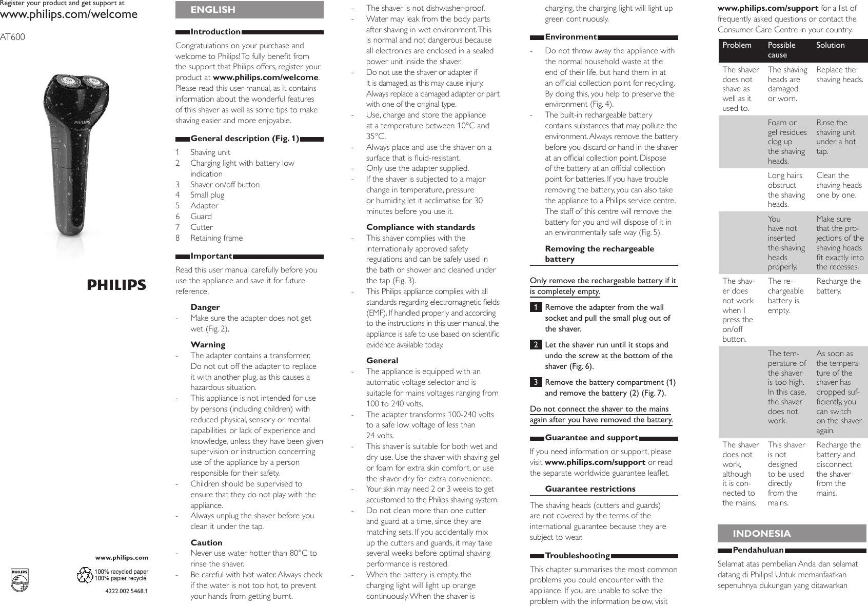 Philips AT600/15 User Manual Hướng Dẫn Sử Dụng At600 15 Dfu Aen