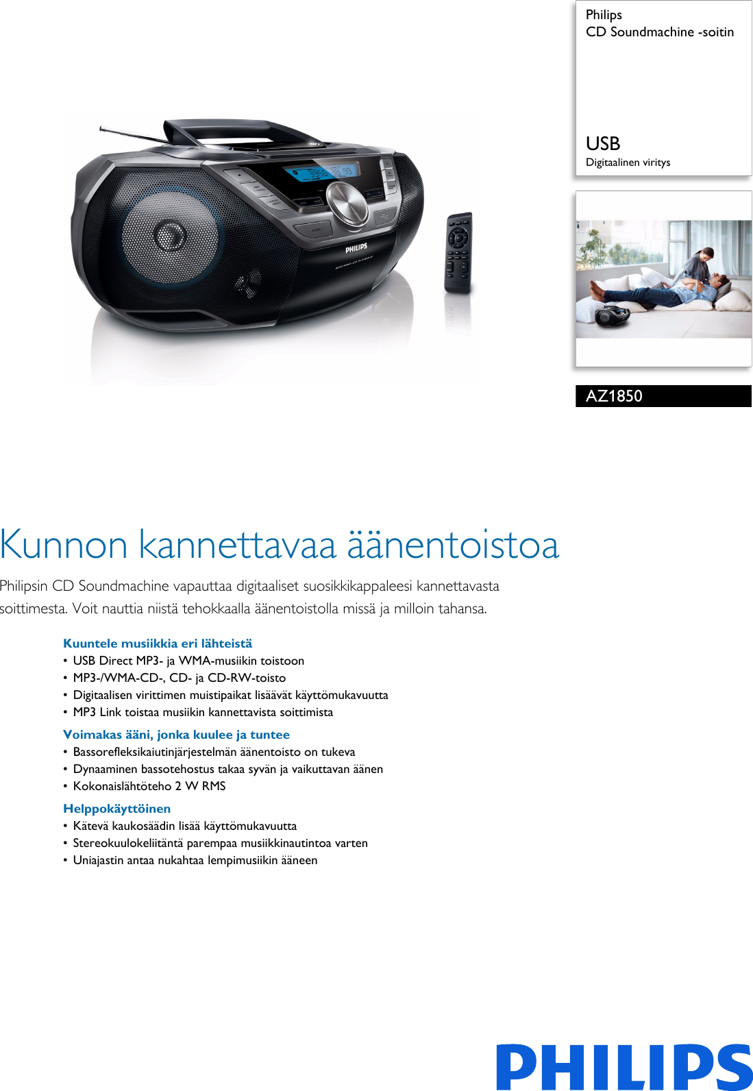 Philips AZ1850/12 CD Soundmachine soitin User Manual Esite Az1850 12 ...