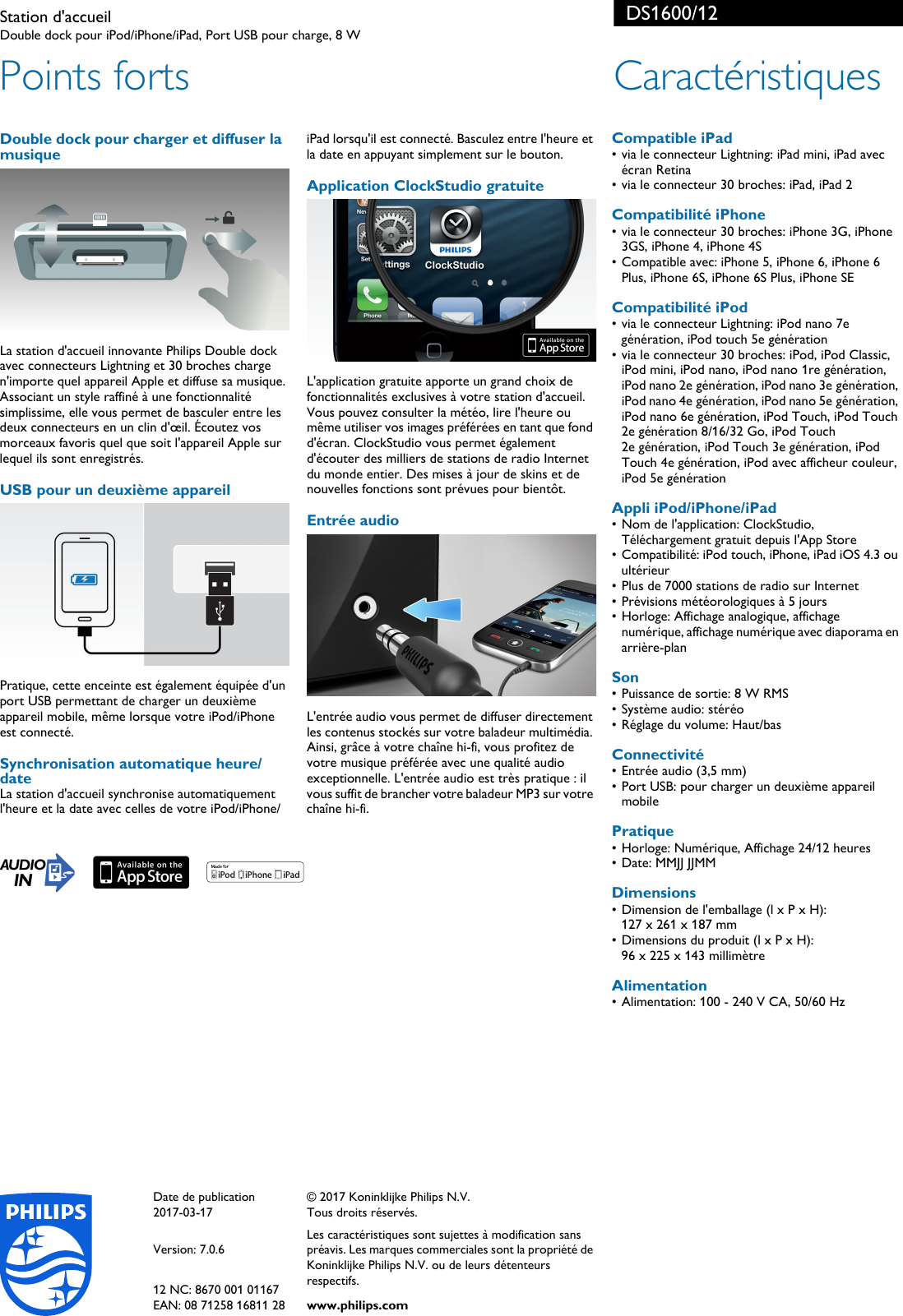 Philips DS1600/12 Leaflet DS1600_12 Released France (French) User ...
