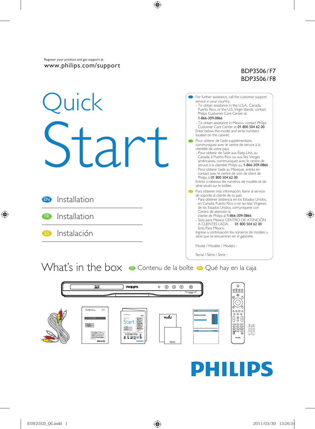 Philips Bdp3506 F7 Quick Start Guide E5W25UD_QG
