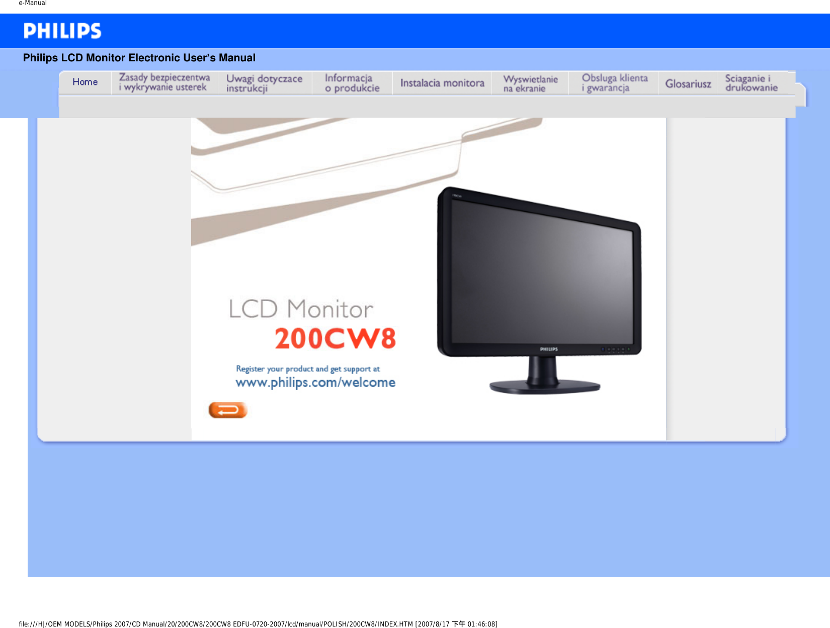 Philips Lcd Monitor 200Cw8 Users Manual E