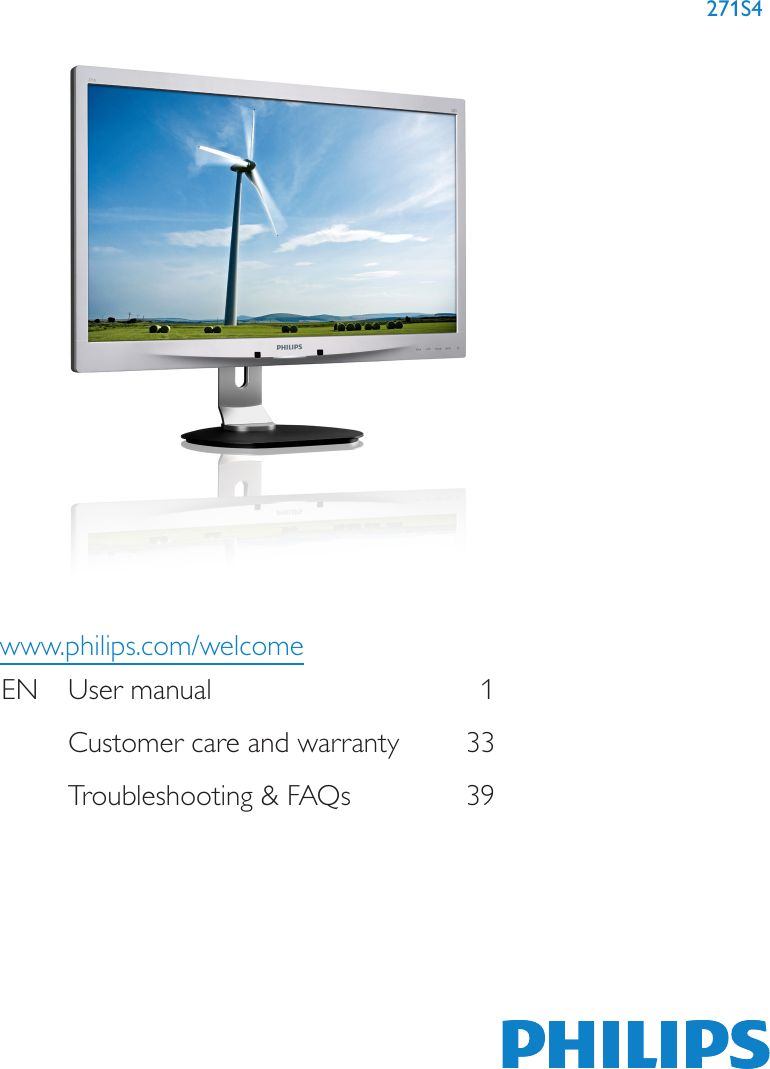 Philips Lcd Monitor Led Backlight With Powersensor 271S4Lpyeb Users Manual