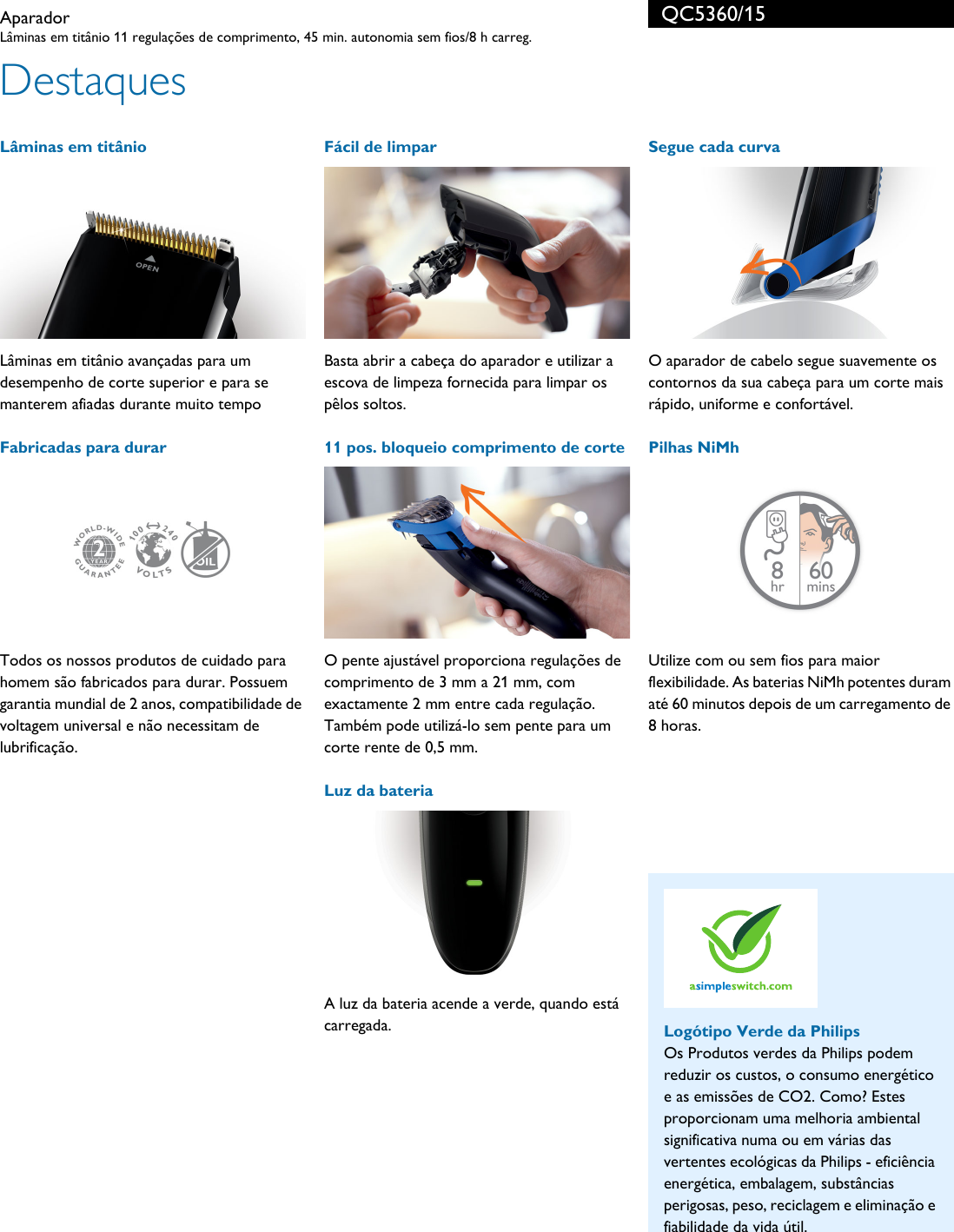 Philips QC5360/15 Leaflet QC5360_15 Released Portugal (Portuguese) User ...