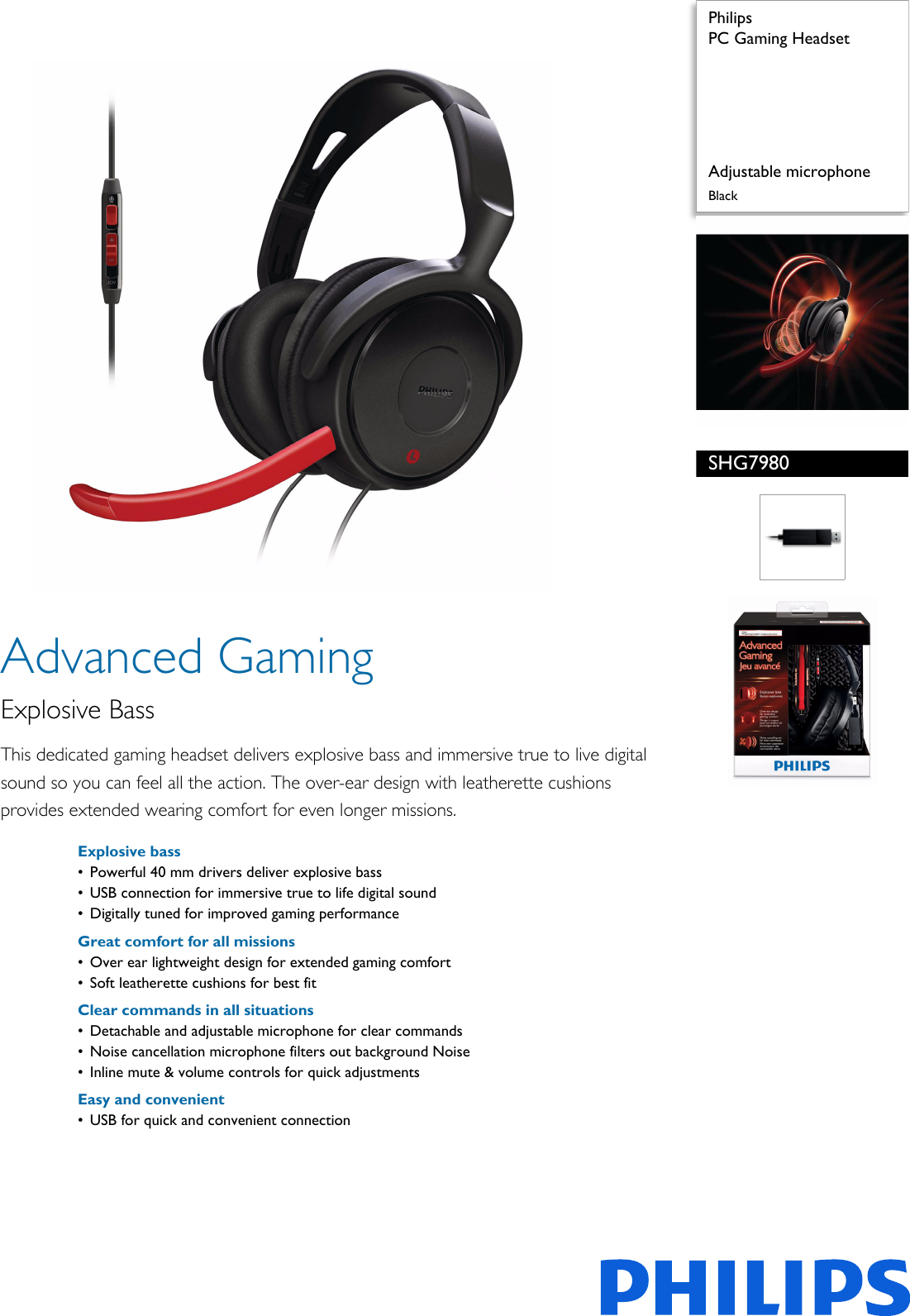 Philips SHG7980/10 PC Gaming Headset User Manual Leaflet Shg7980 10 Pss ...