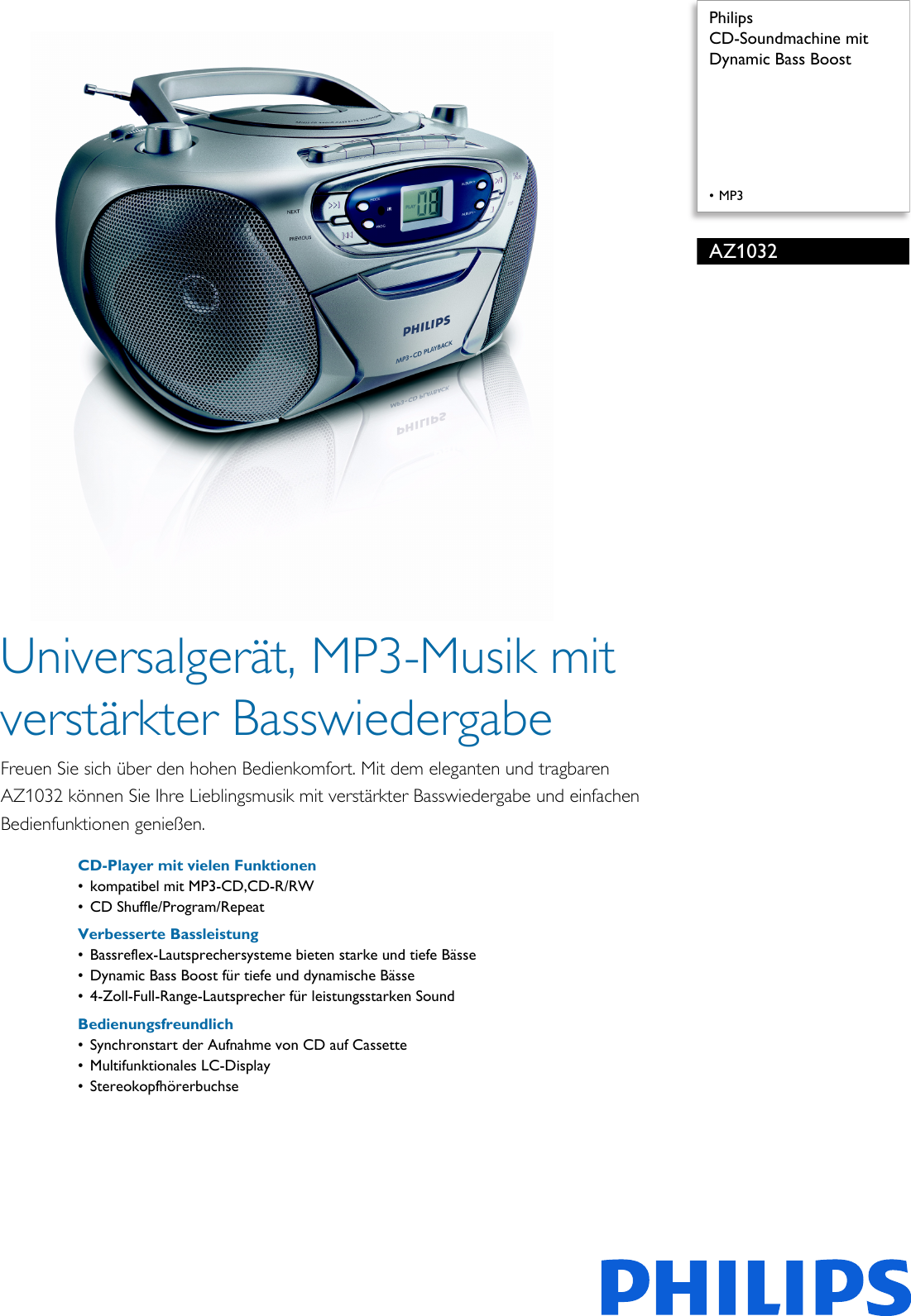 Philips AZ1032/12 CD Soundmachine Mit Dynamic Bass Boost ... Az1032 12 ...