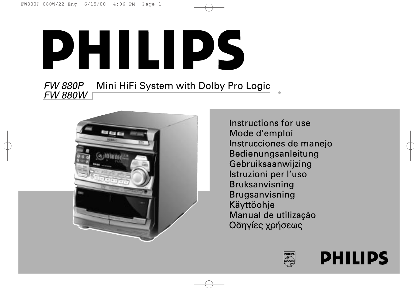 Philips FW 880P Mini Hi Fi System With Dolby Pro Logic 880W Fw880pp 22 ...