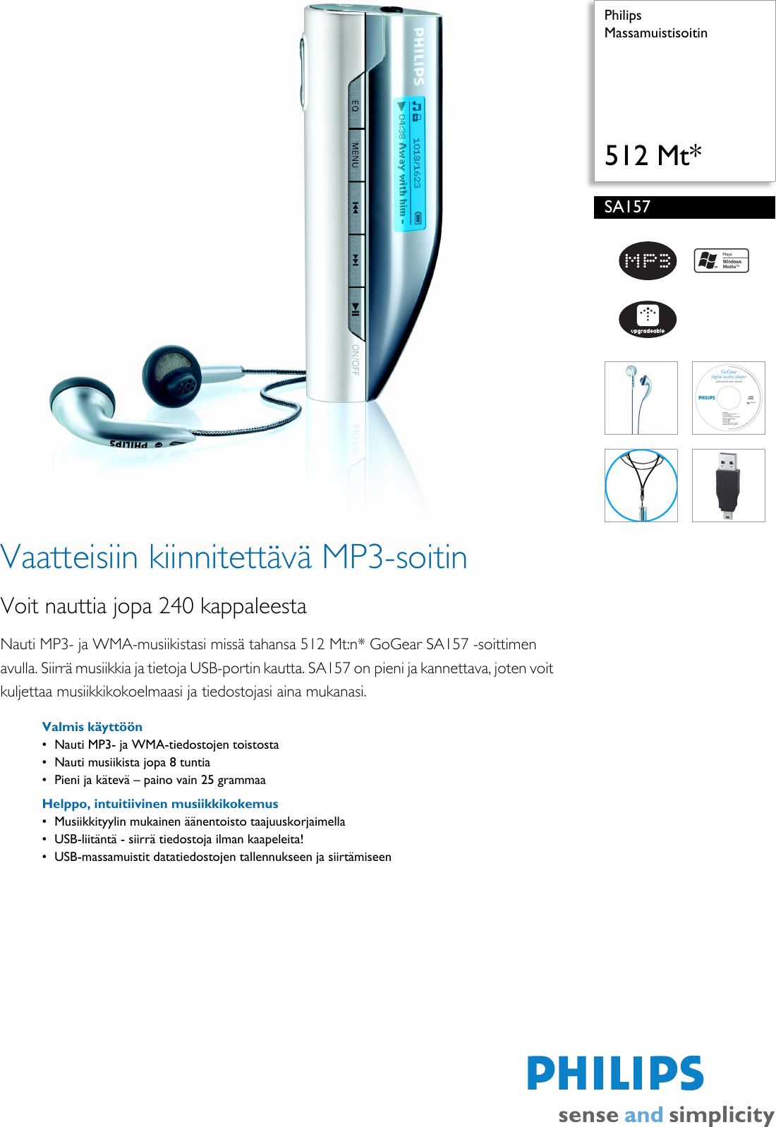 Philips SA157/02 Massamuistisoitin Sa157 02 Pss Finfi