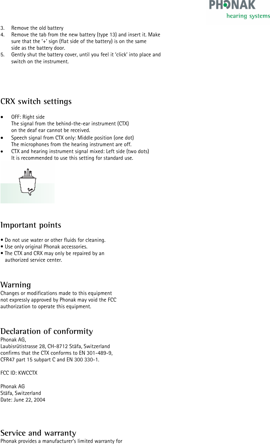 Phonak Ctx Low Power Inductive Transmitter User Manual