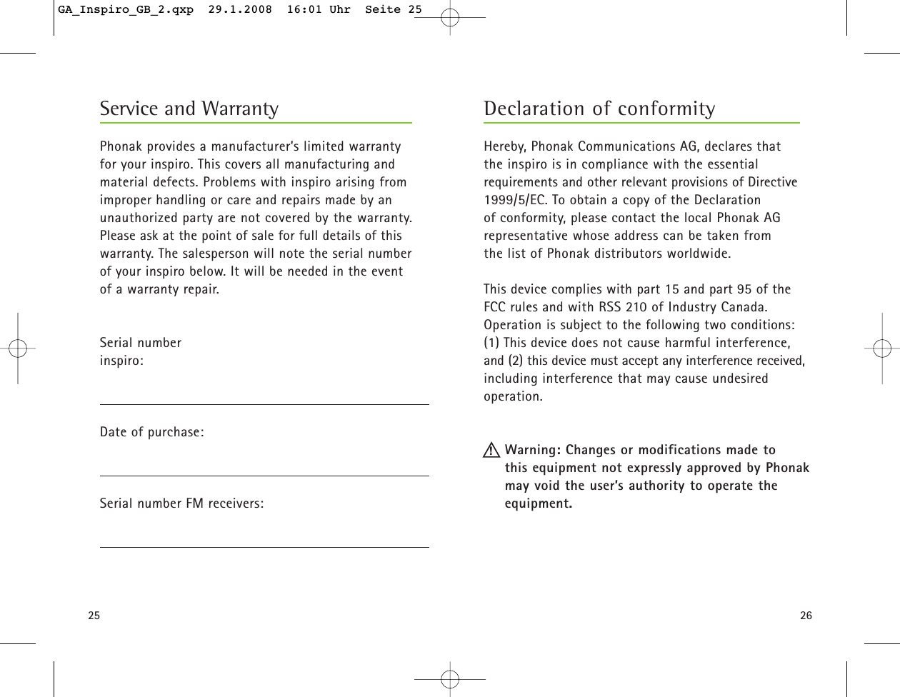 Phonak TX9 Auditory Assistance Device User Manual GA Inspiro GB 2 qxp
