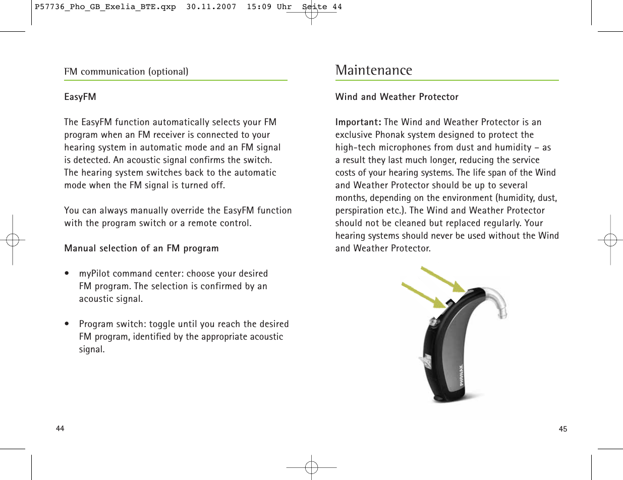 Phonak WHSBTE Hearing Aid User Manual