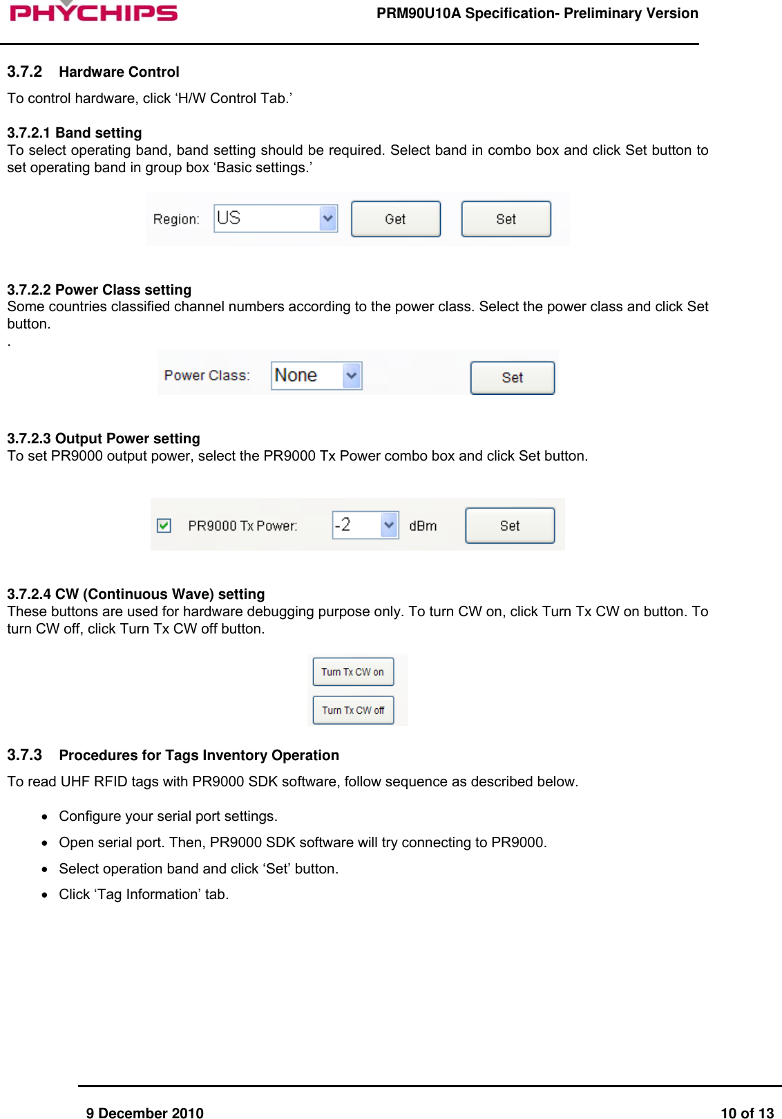 Phychips PRM90U10A UHF RFID READER HYBRID MODULE User Manual User s Menuals x