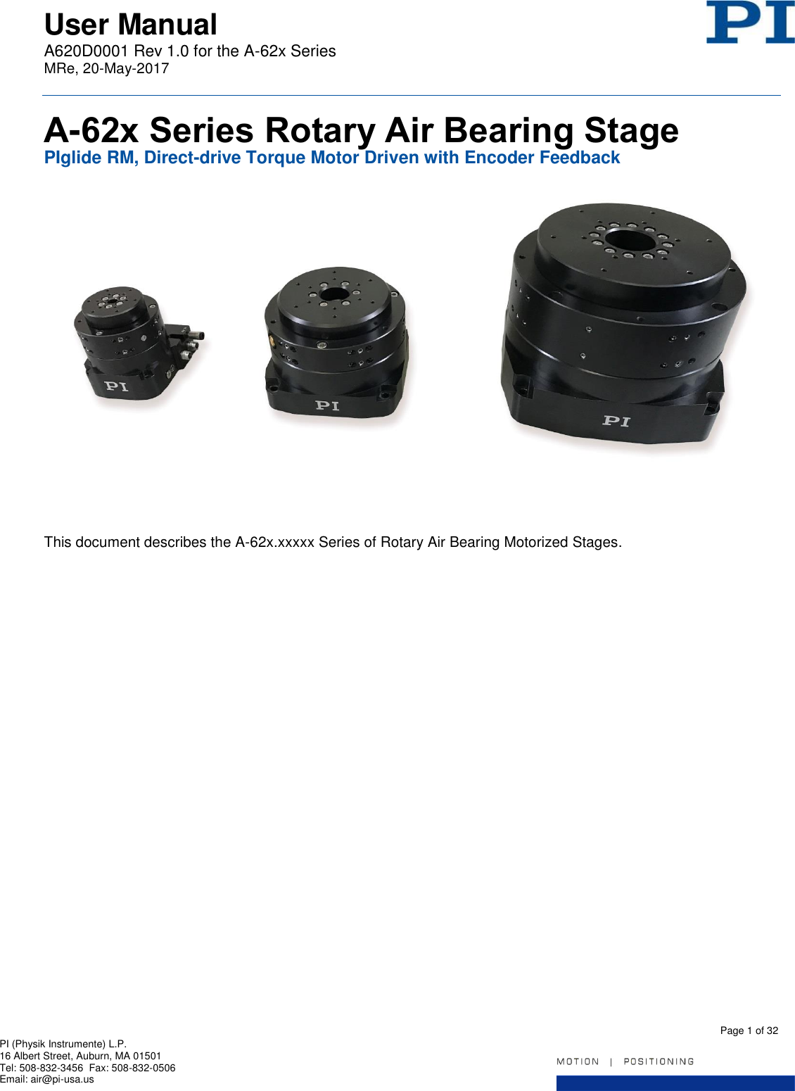 Physik Instrumente A620D0001 User Manual For PIglide A 62x Series RM ...