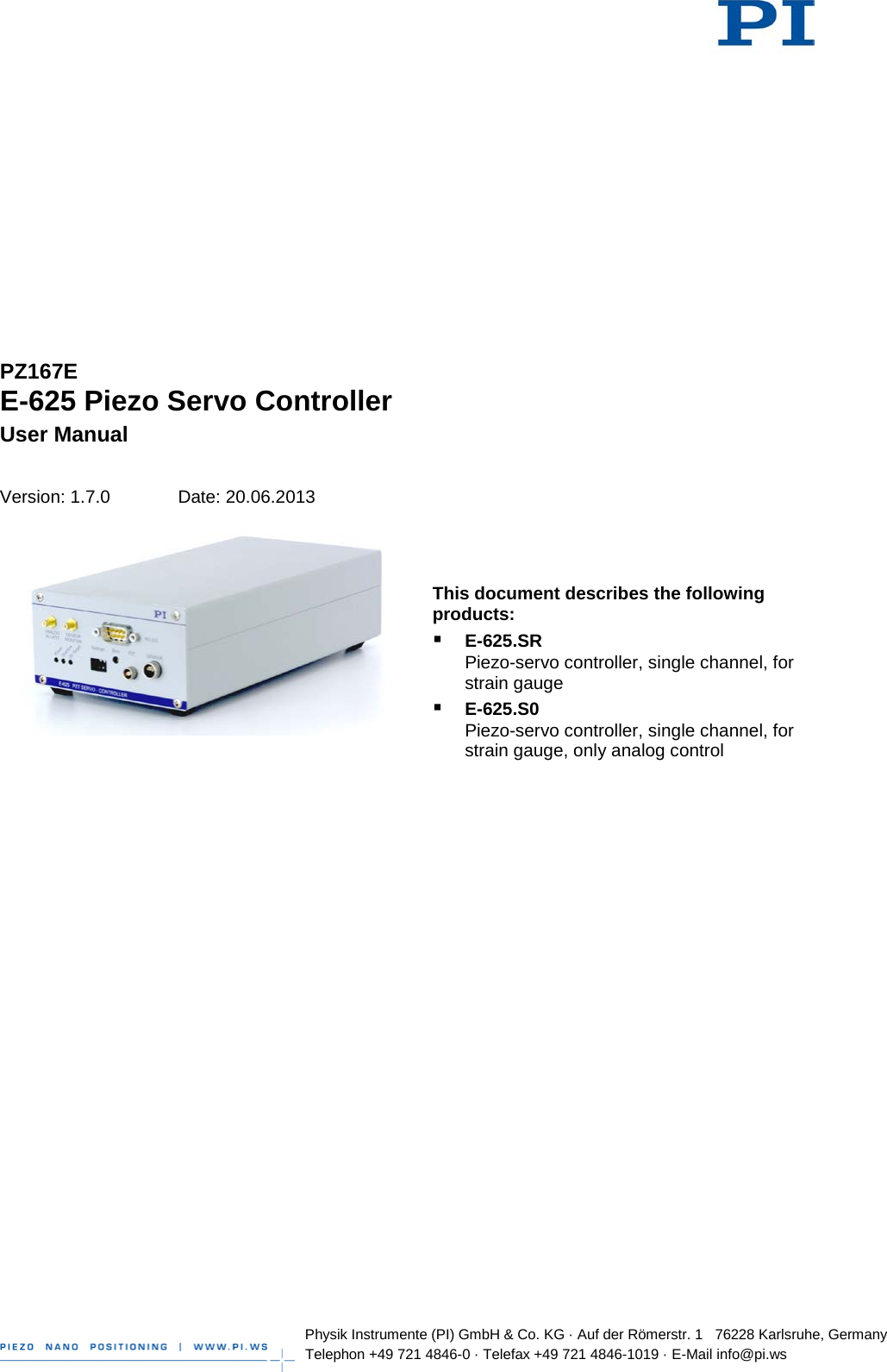 Physik Instrumente E 625 Piezo Servo Controller Sx User Manual PZ167E170
