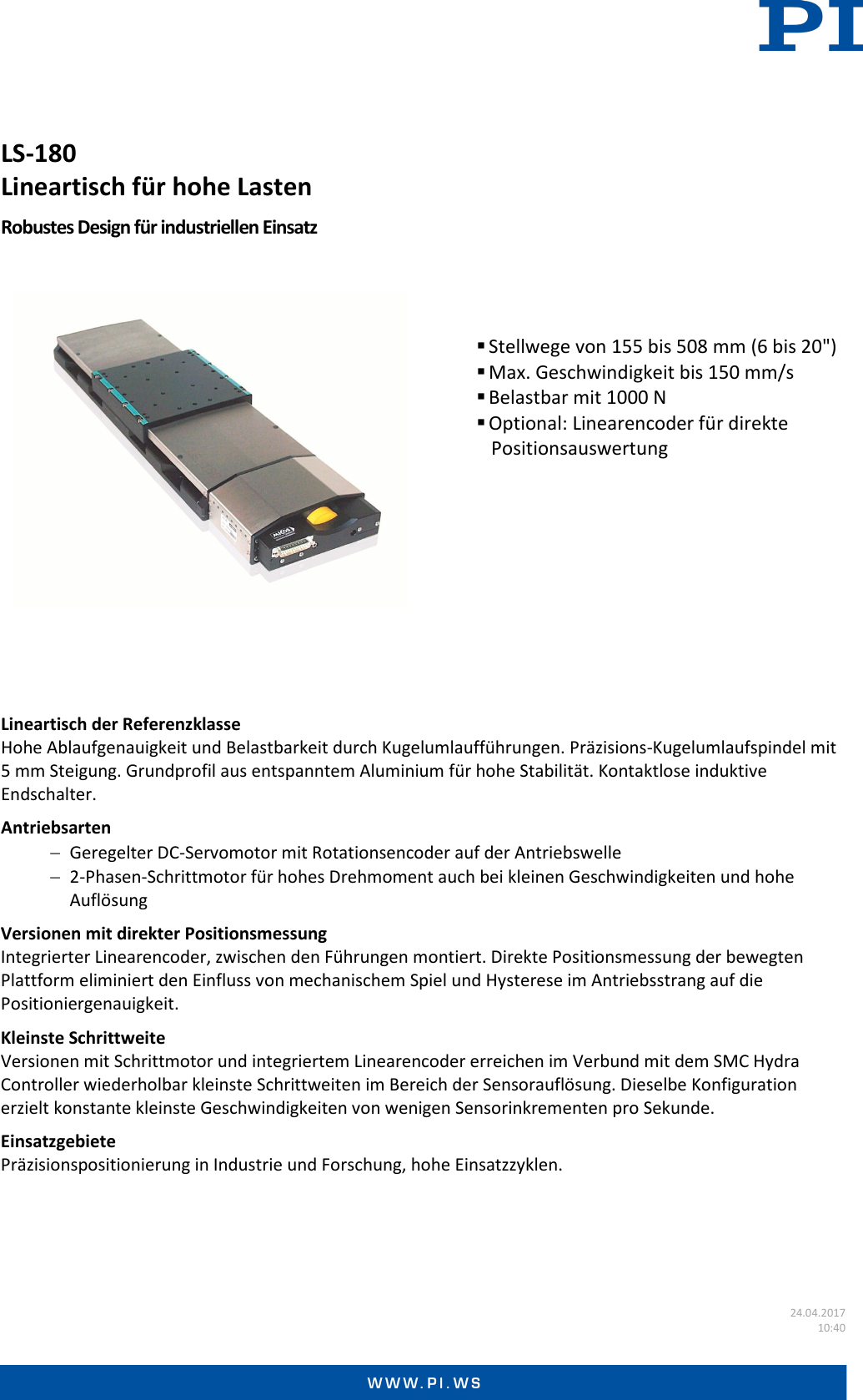 Physik Instrumente Datasheet LS 180 Datenblatt