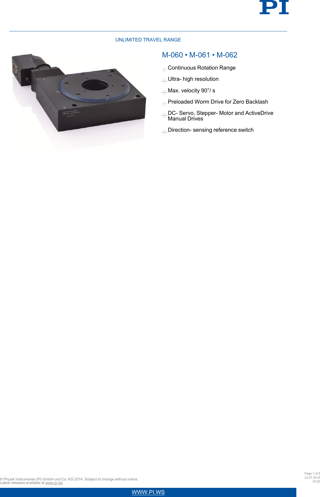 Physik Instrumente PI Data Sheet M 060 061 062 42096