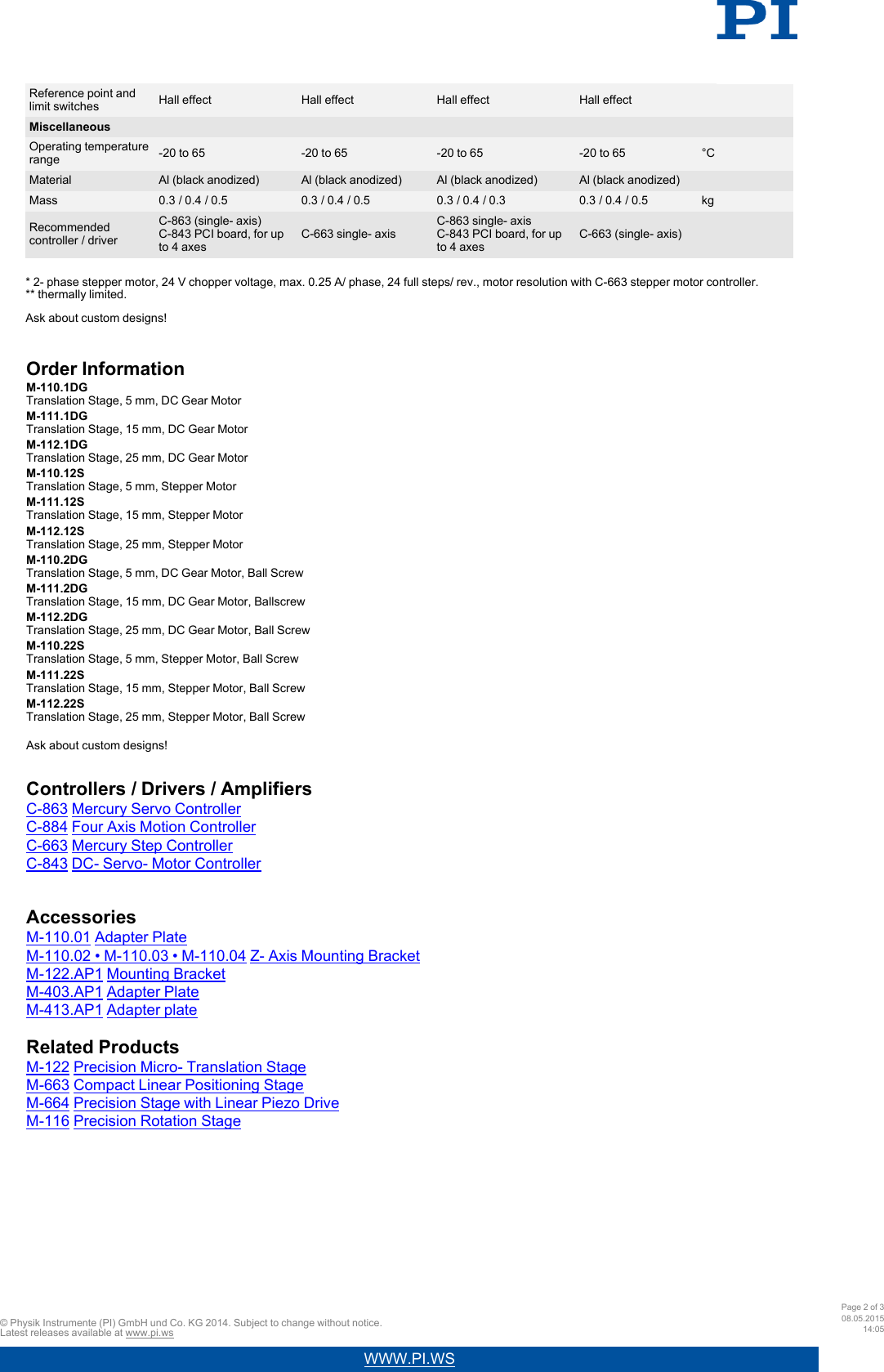 Physik Instrumente PI Data Sheet M 110 111 112 42132