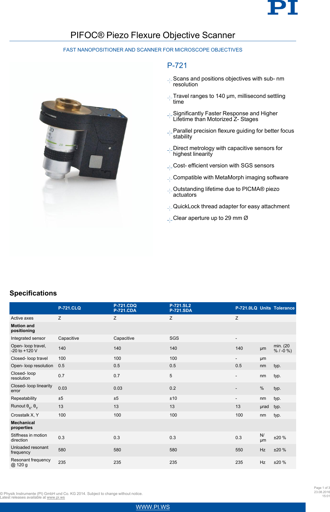 Physik Instrumente PI Data Sheet P 721