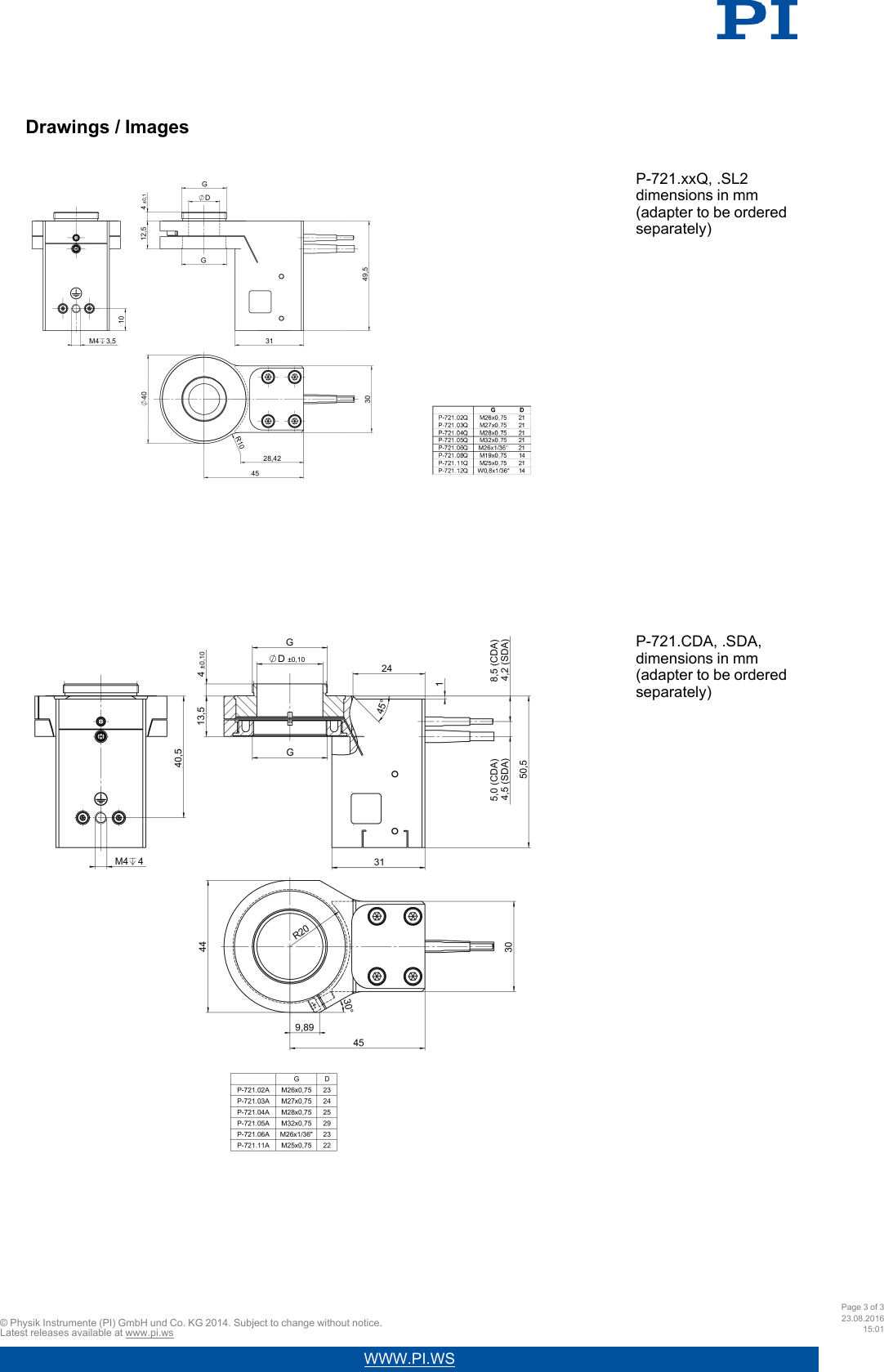 Physik Instrumente PI Data Sheet P 721