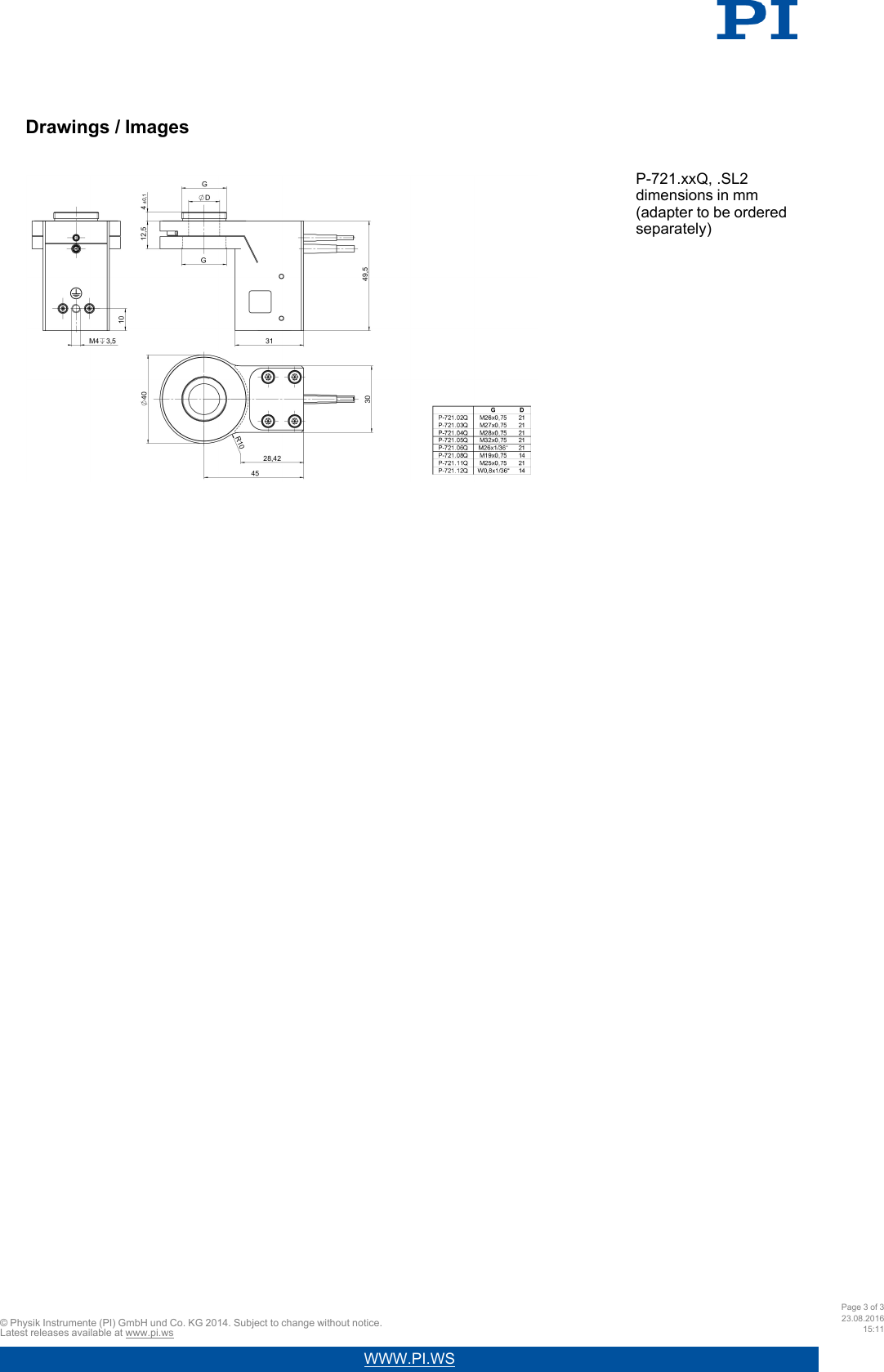 Physik Instrumente PI Data Sheet P 721 Xxx