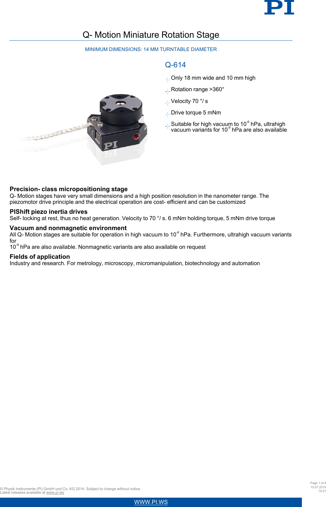 Physik Instrumente PI Data Sheet Q 614 42037