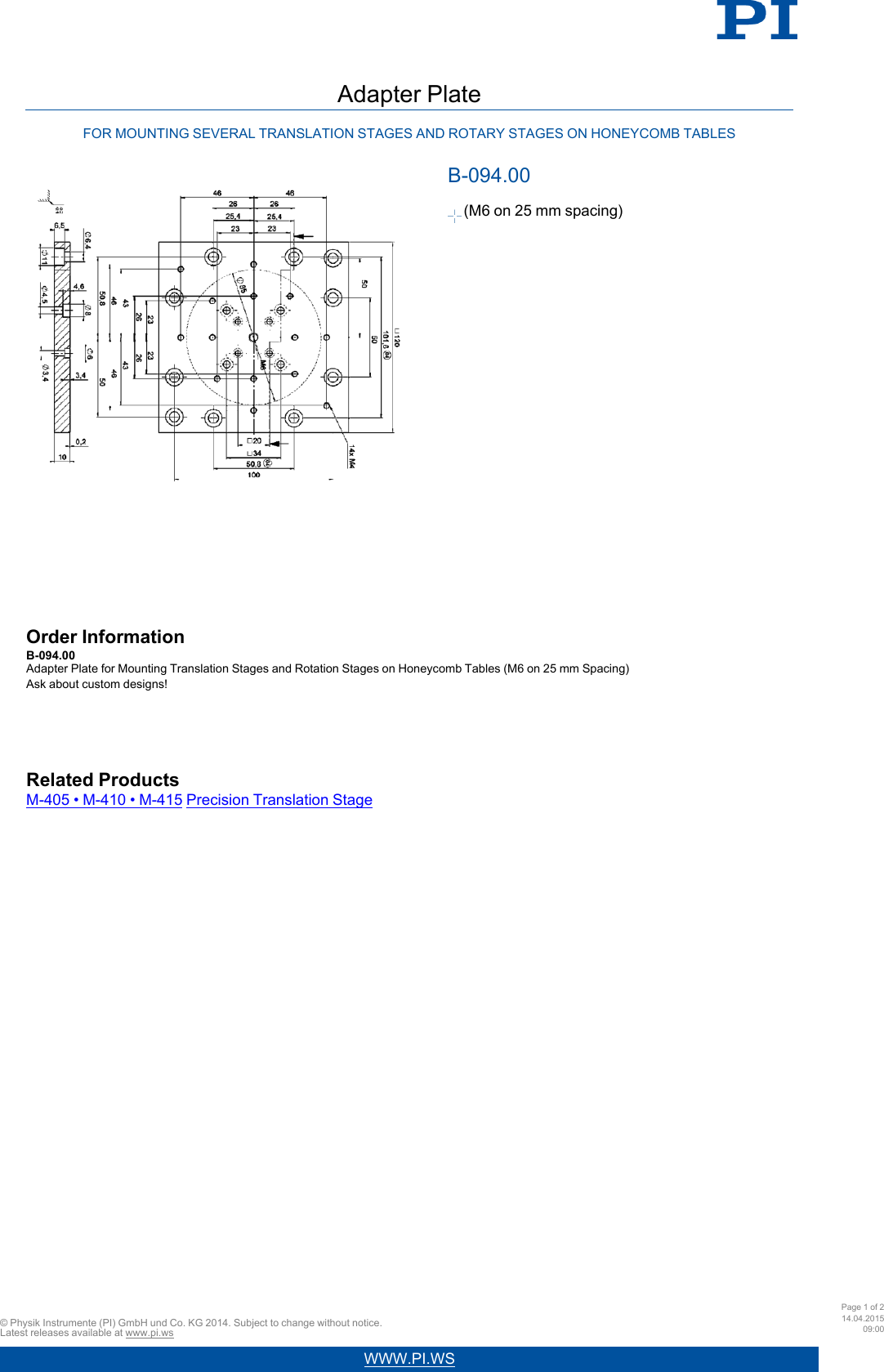 Physik Instrumente PI Datasheet B 094 00 20150414