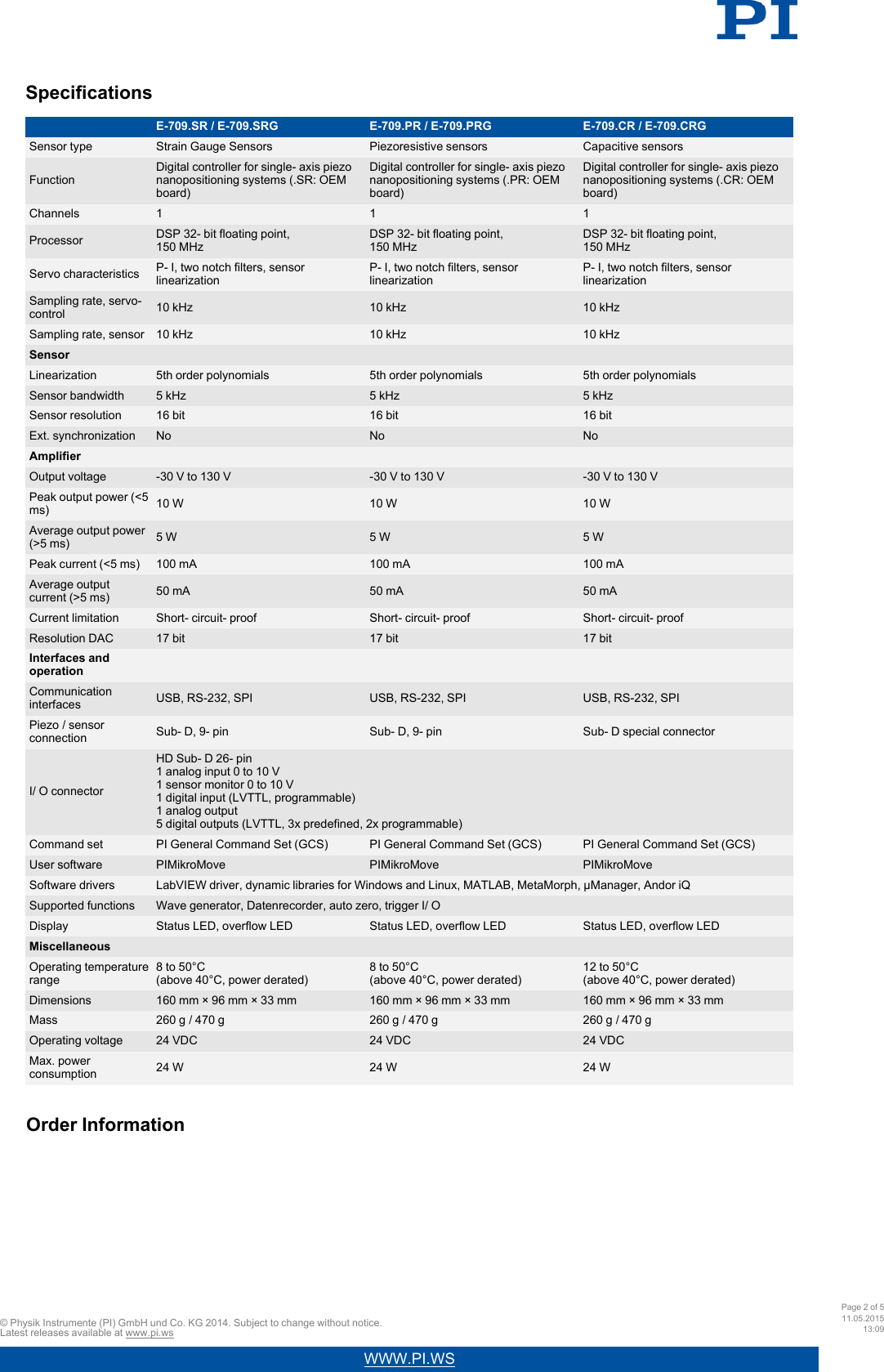 Physik Instrumente PI Datasheet E 709