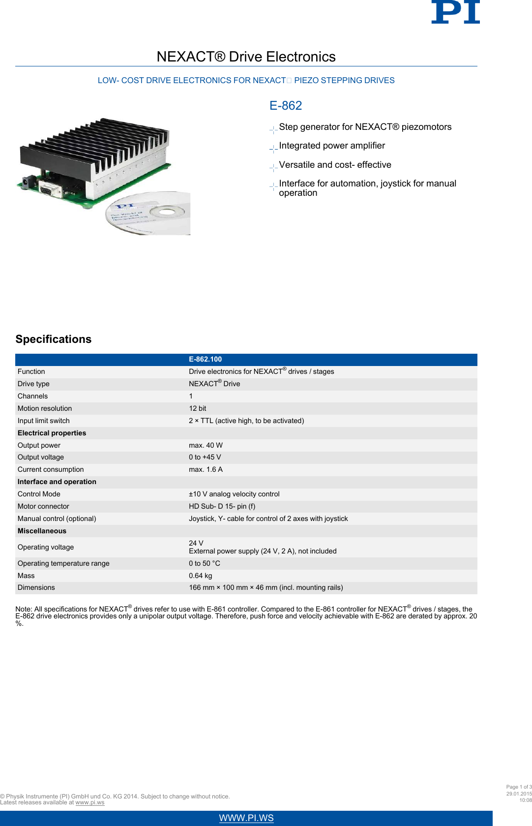 Physik Instrumente PI Datasheet E 862 20150121