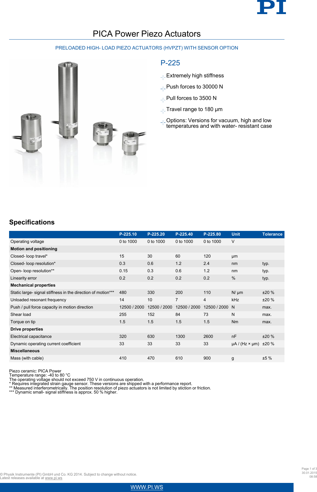 Physik Instrumente PI Datasheet P 225 20150122
