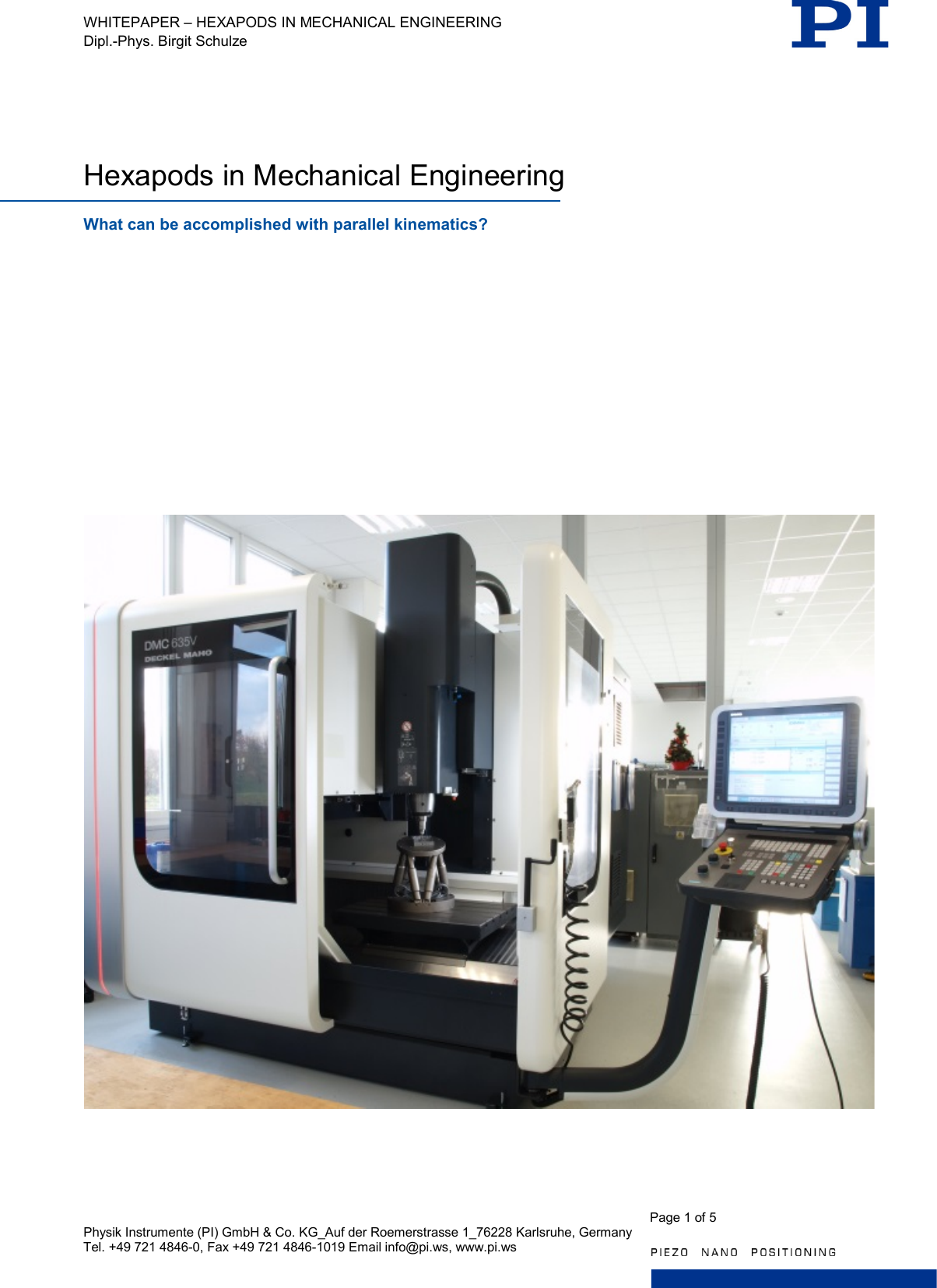 Physik Instrumente PI Hexapods In Mechanical Engineering WP Pi1113