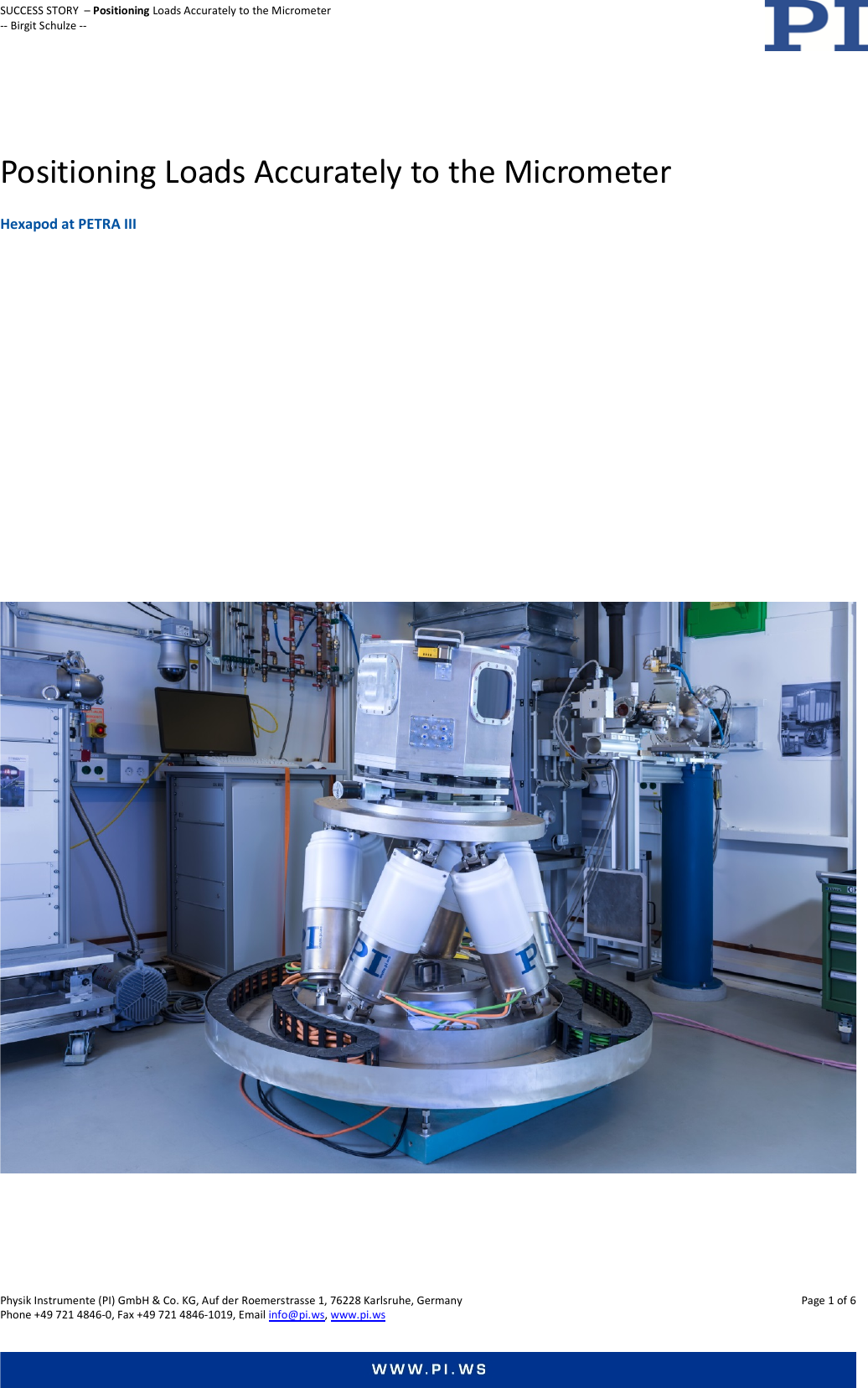 Physik Instrumente PI SUCCESS STORY Hexapod At PETRA III Pi1128