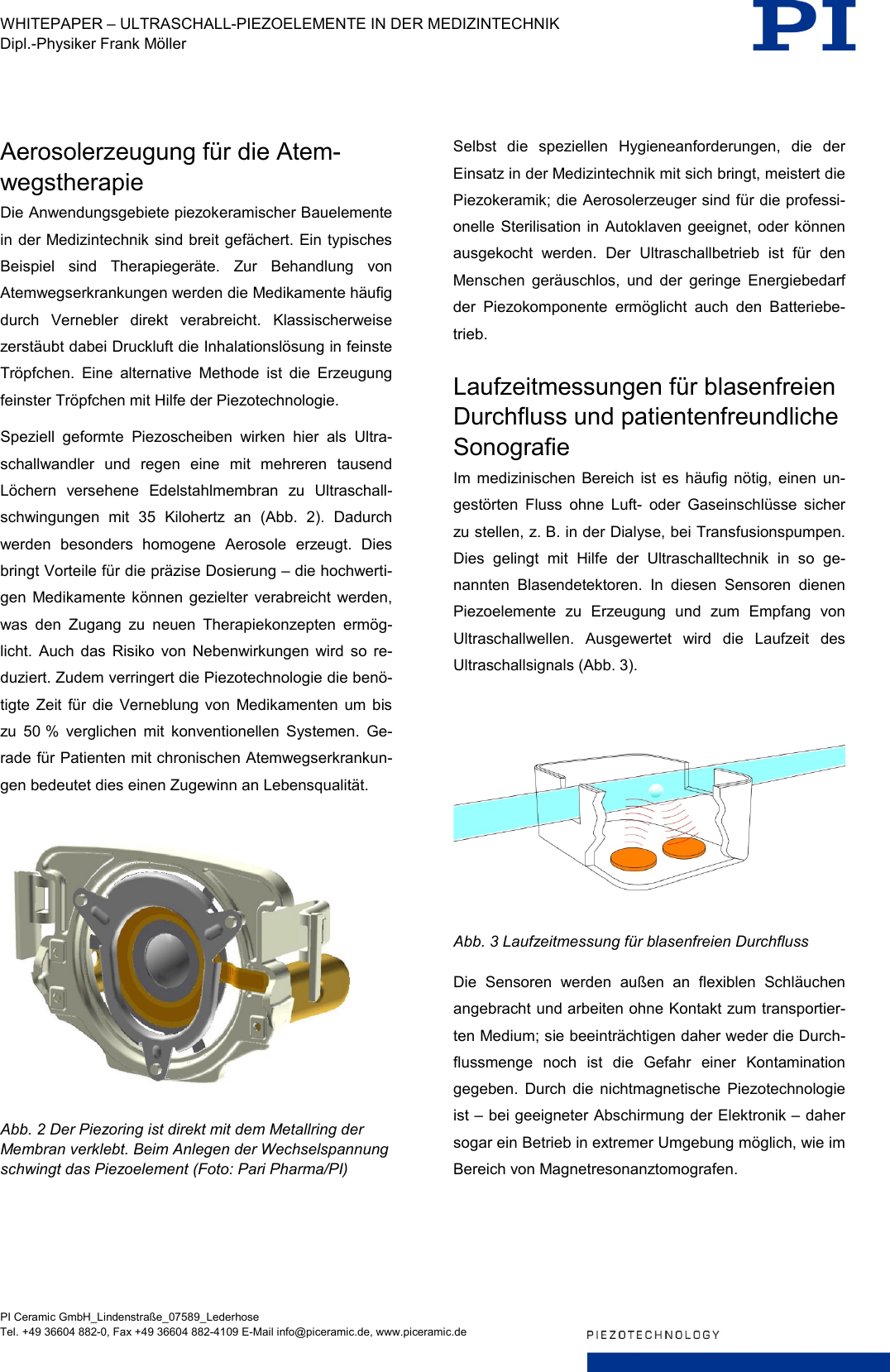 Physik Instrumente PI Ultraschall Piezoelemente Medizintechnik WP Pi1095