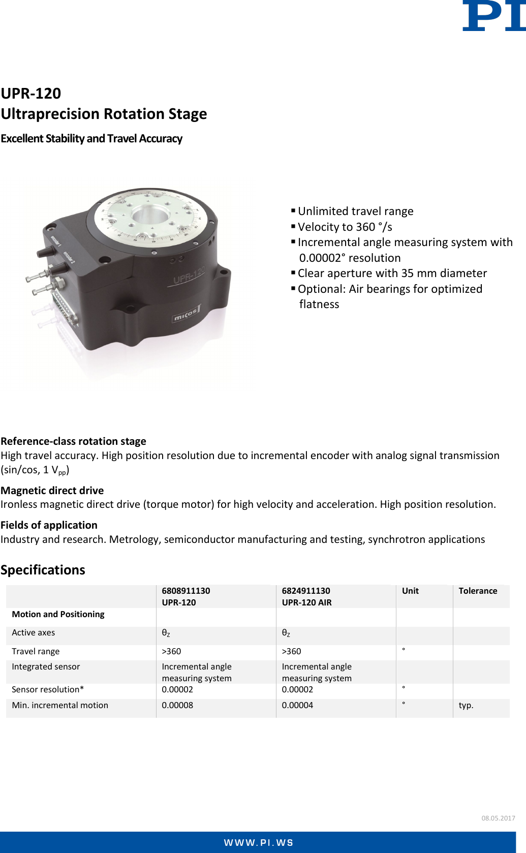 Physik Instrumente Datasheet UPR 120