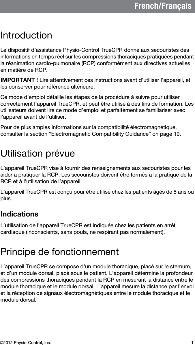 Physio Control TRUCPREV152 TrueCPR User Manual