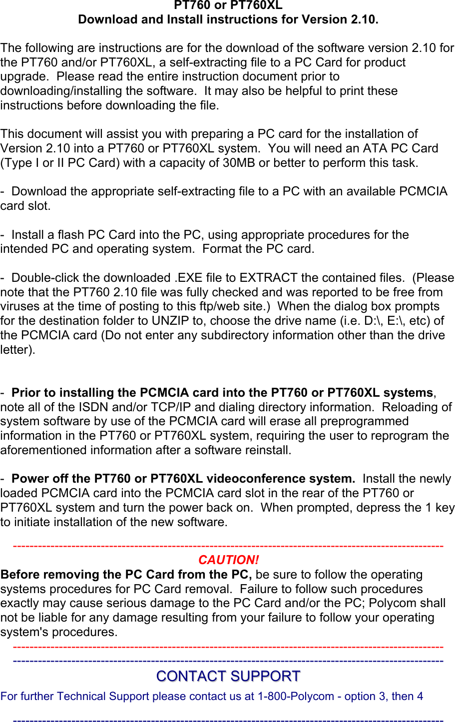 Picturetel 760 Users Manual Service Note 2.10 Release